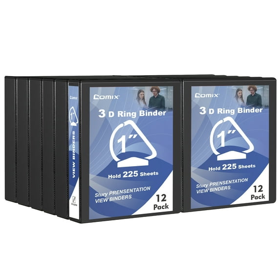 Comix Sturdy D-Ring Binder, 1 inch 3 Ring,Hold 225 Sheets Paper, 12 ...