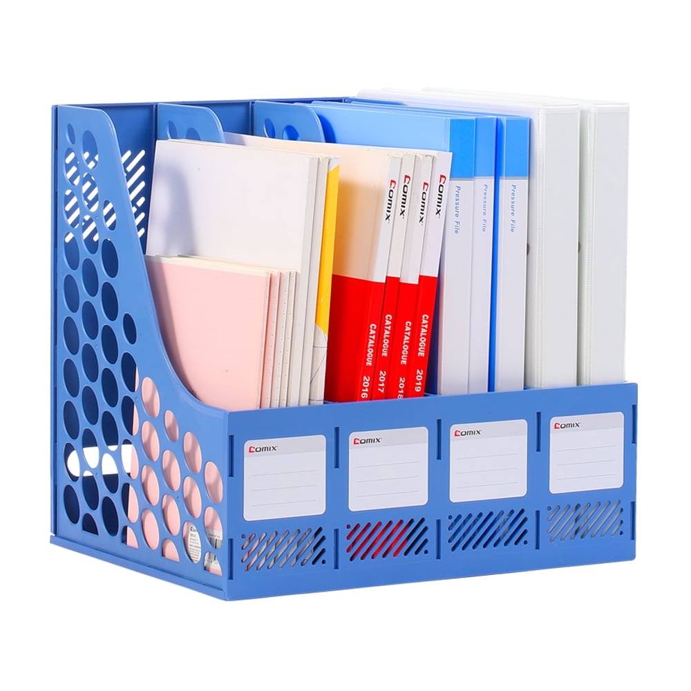 Comix Sturdy Magazine File Rack, 4 Compartments Desktop Storage Folder ...