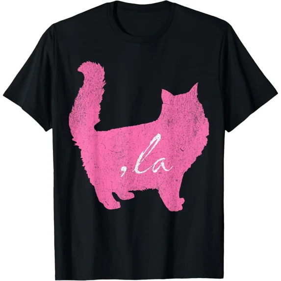 Comma La Funny Pink Cat Silhouette Grammar Meme Humor Unisex T-Shirt ...