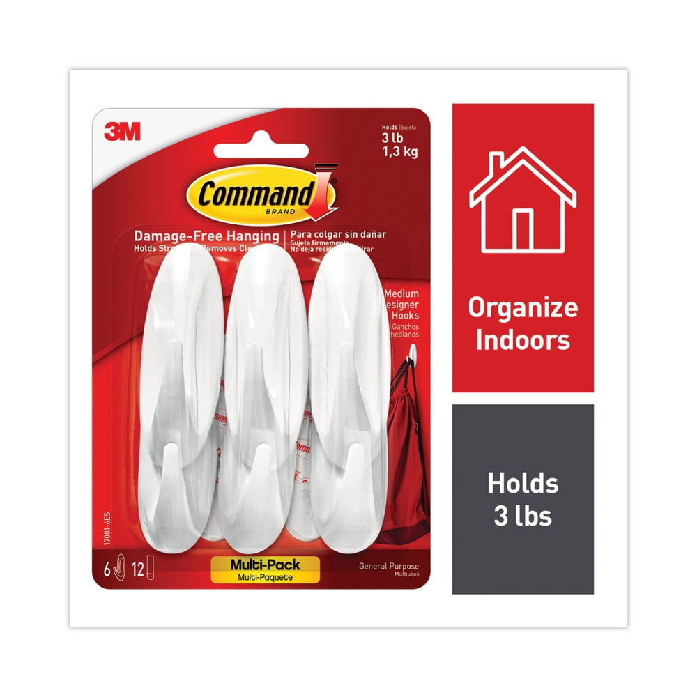 Command Damage-Free Medium Hooks, Wall-Adhesive Strips, White, Value ...