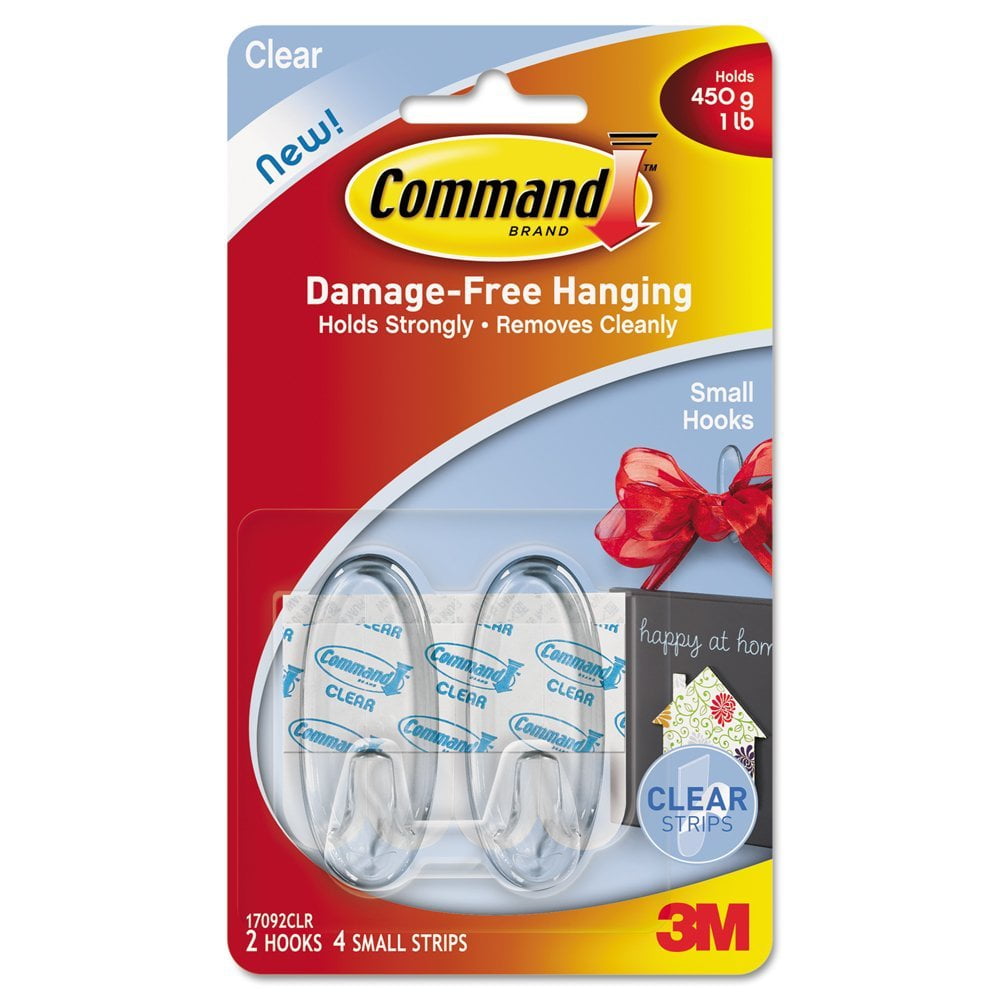 Command 17092CLR Small Designer Hooks with Strips, Clear, 2 Hooks & 4 Strips, Each - Walmart.com