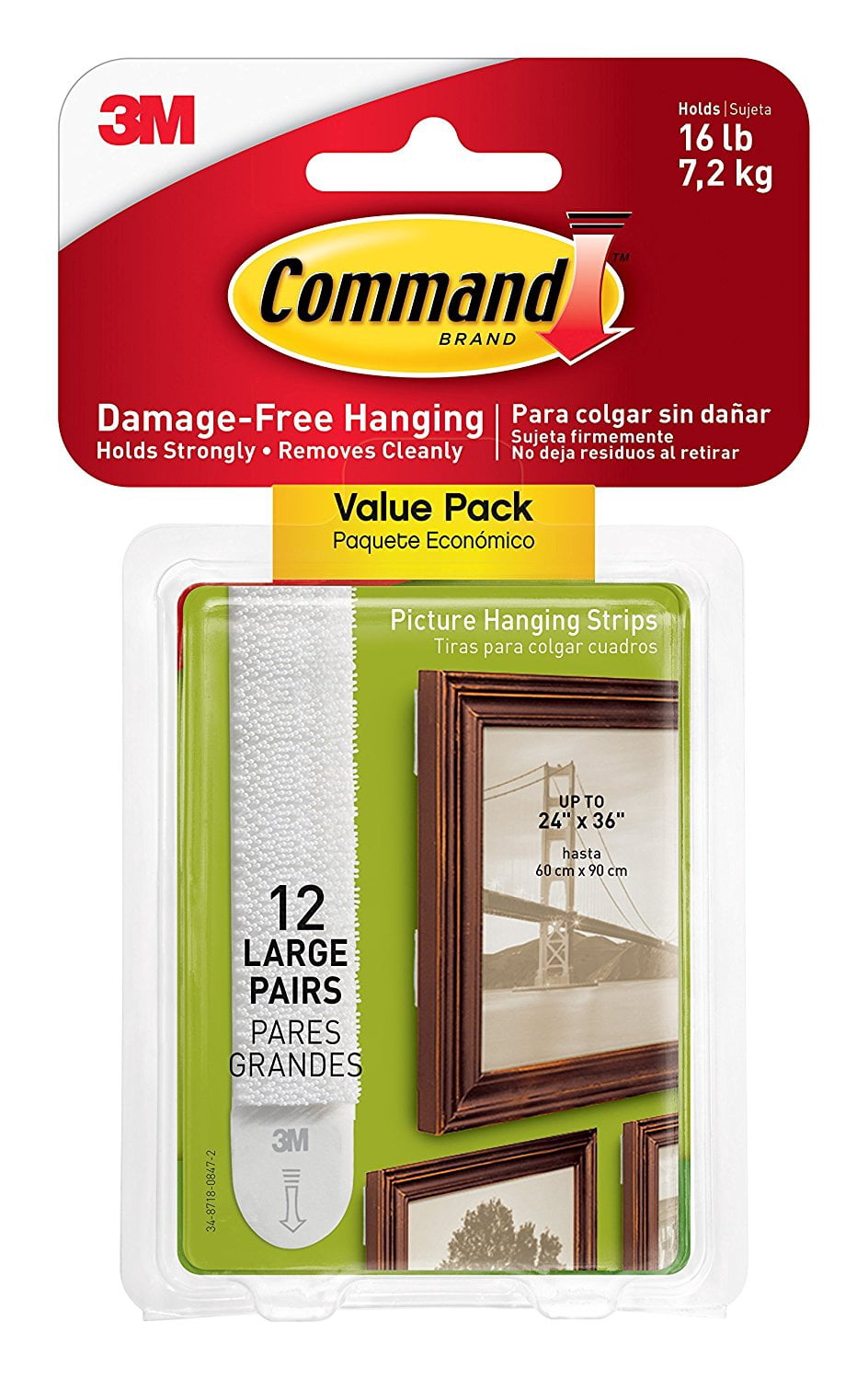 Command 17206-12ES Picture Hanging Strips Value Pack, White, Large, 12 ...