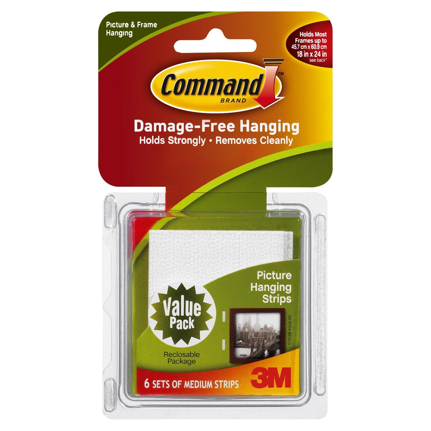 Command 3M 12ct Pack Picture & Frame Hanging Strips Sets Medium Size ...