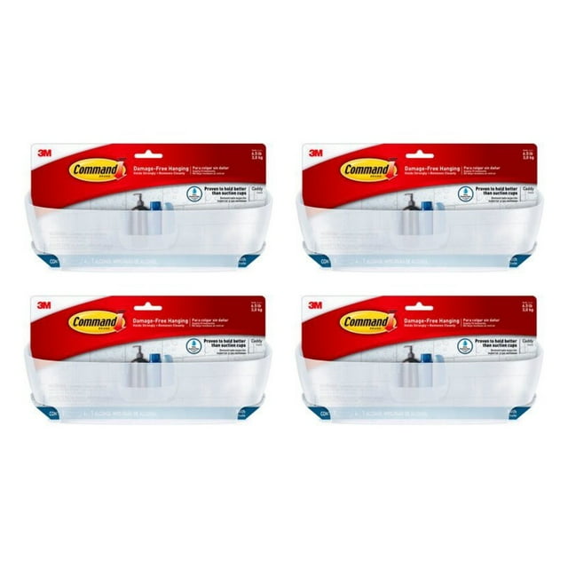 Command 3M-BATH11 Bath Shower Caddy Large Damage Free Adhesive Holds 7.5 lb Frosted, 4-Pack ...