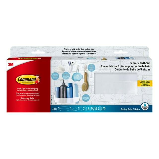 Command 5 Piece Bath Set, 1 Caddy, 1 Soap Dish, 1 Razor Holder, 2 ...