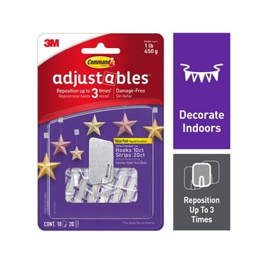 Command Adjustables Repositionable Wall Hook, Clear, Hold 0.5 lb, 6 ...