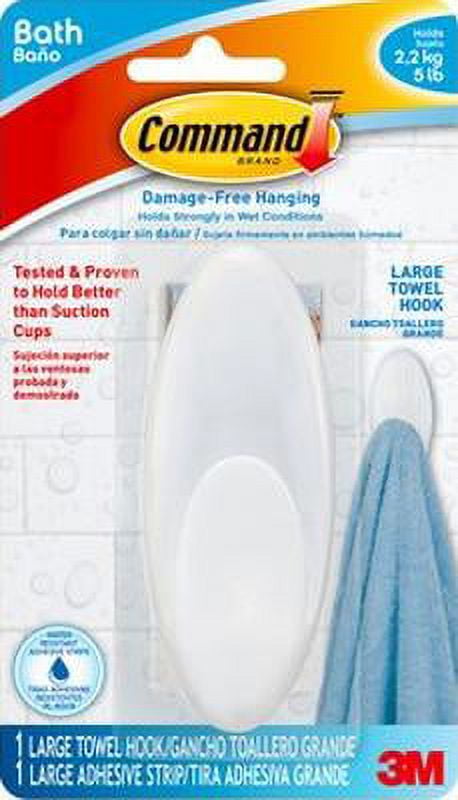 Command BATH17-ES-E 051141958392 Towel, Clear Frosted, 1-Hook, 1-Large ...