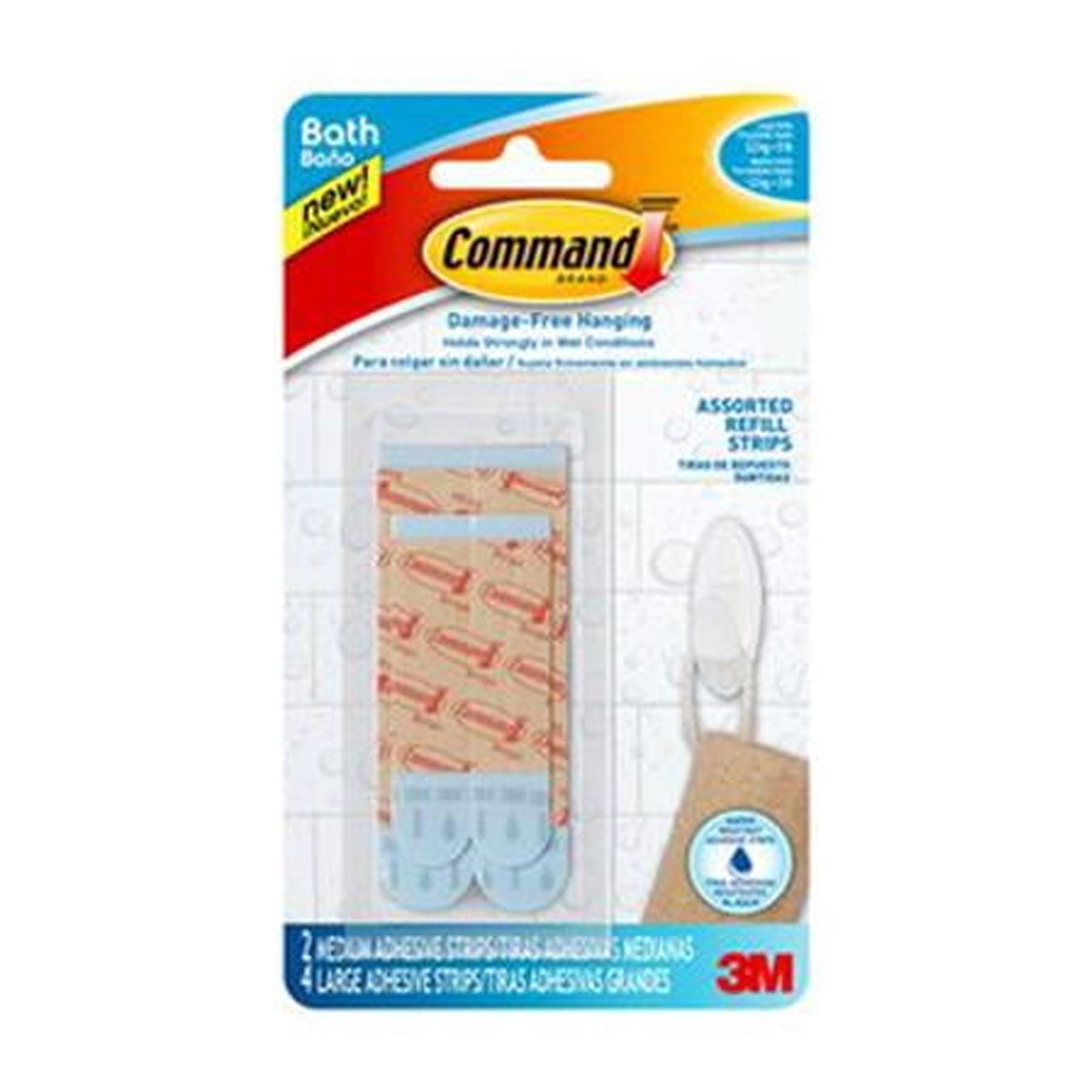 Command BATH22-ES Water Resistant Hanging Refill Strips, 2 Medium, 4 ...