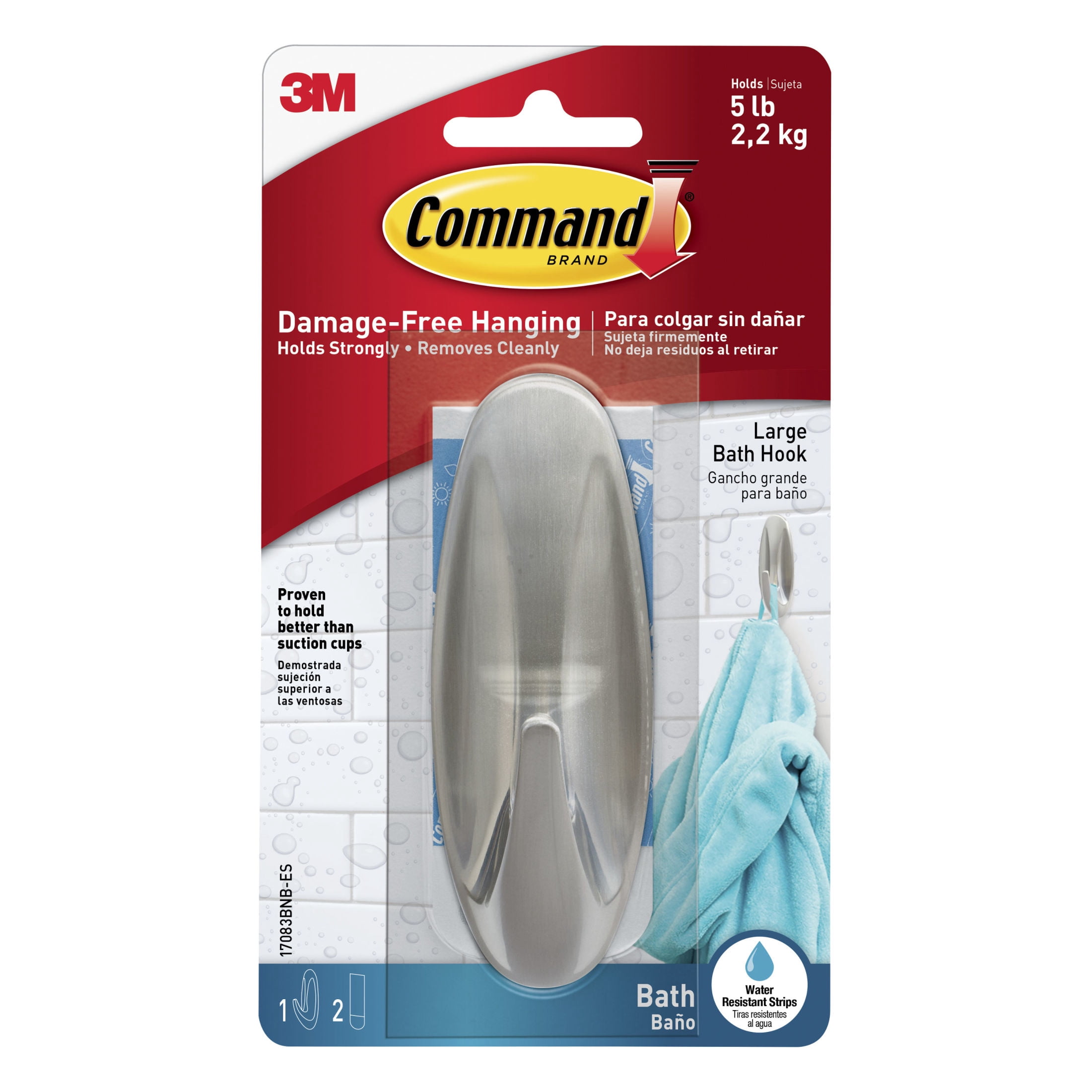 Command Bath Large Designer Hook, 1 Hook, 2 Strips/Pack - Walmart.com