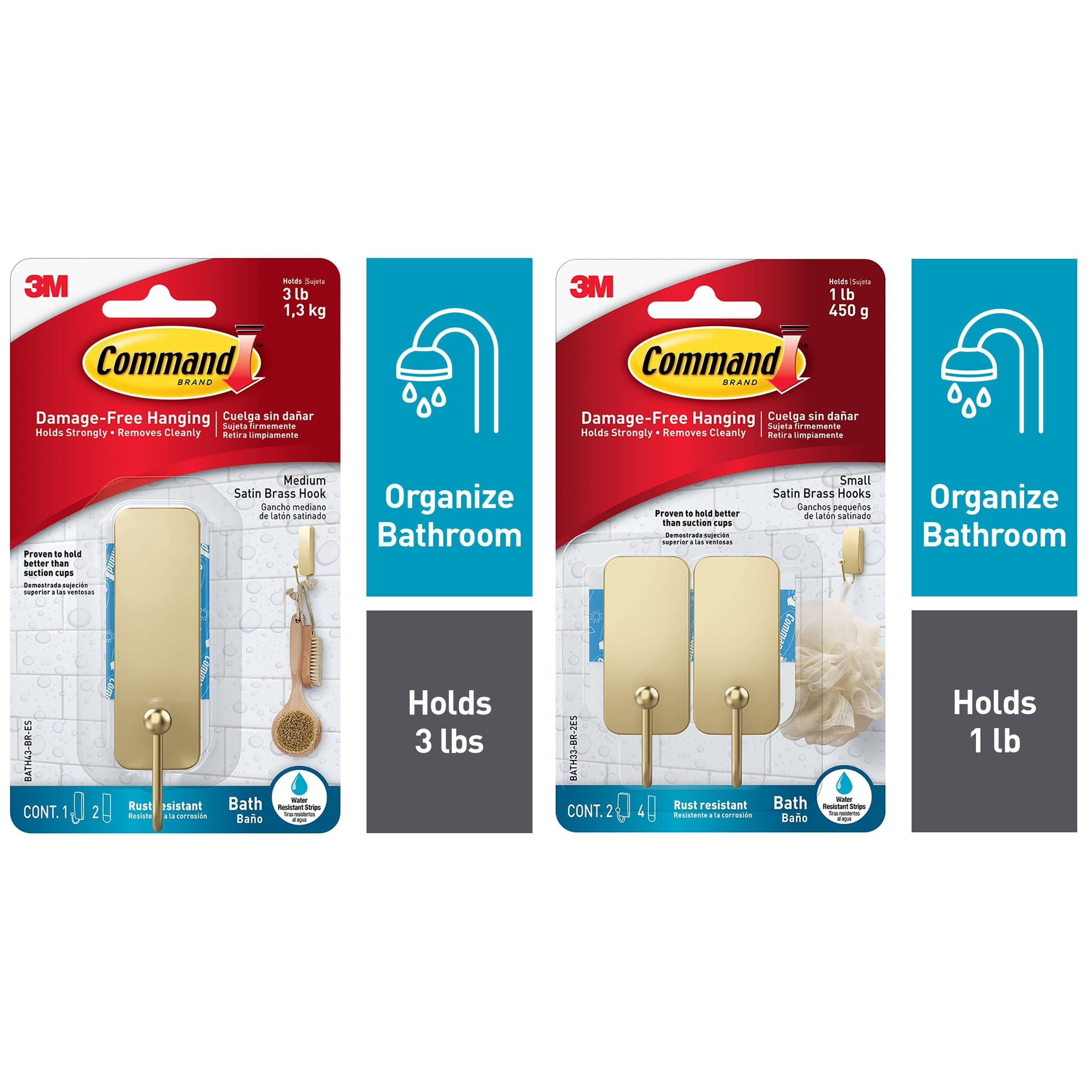 Command Bath Medium Brass Finish 1 Hook and Command Bath Small Brass ...