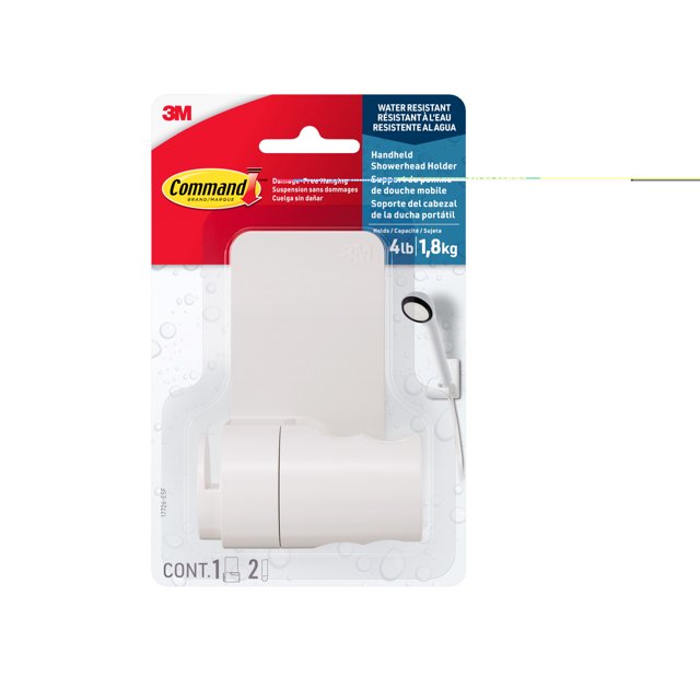 Command Bath Shower Head Holder, White, 1 Holder, 2 Large Strips ...
