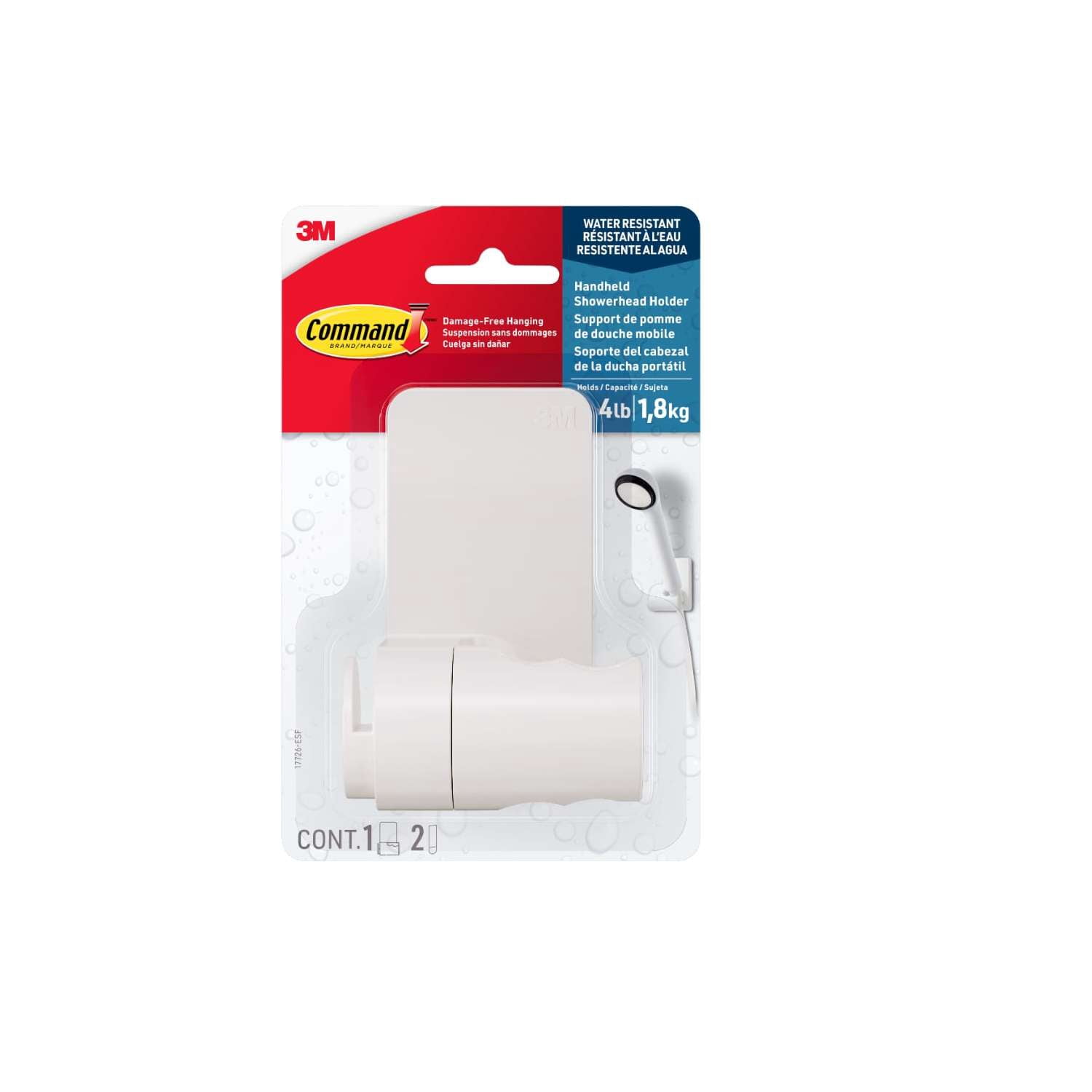 Command Bath Shower Head Holder, White, 1 Holder, 2 Large Strips ...