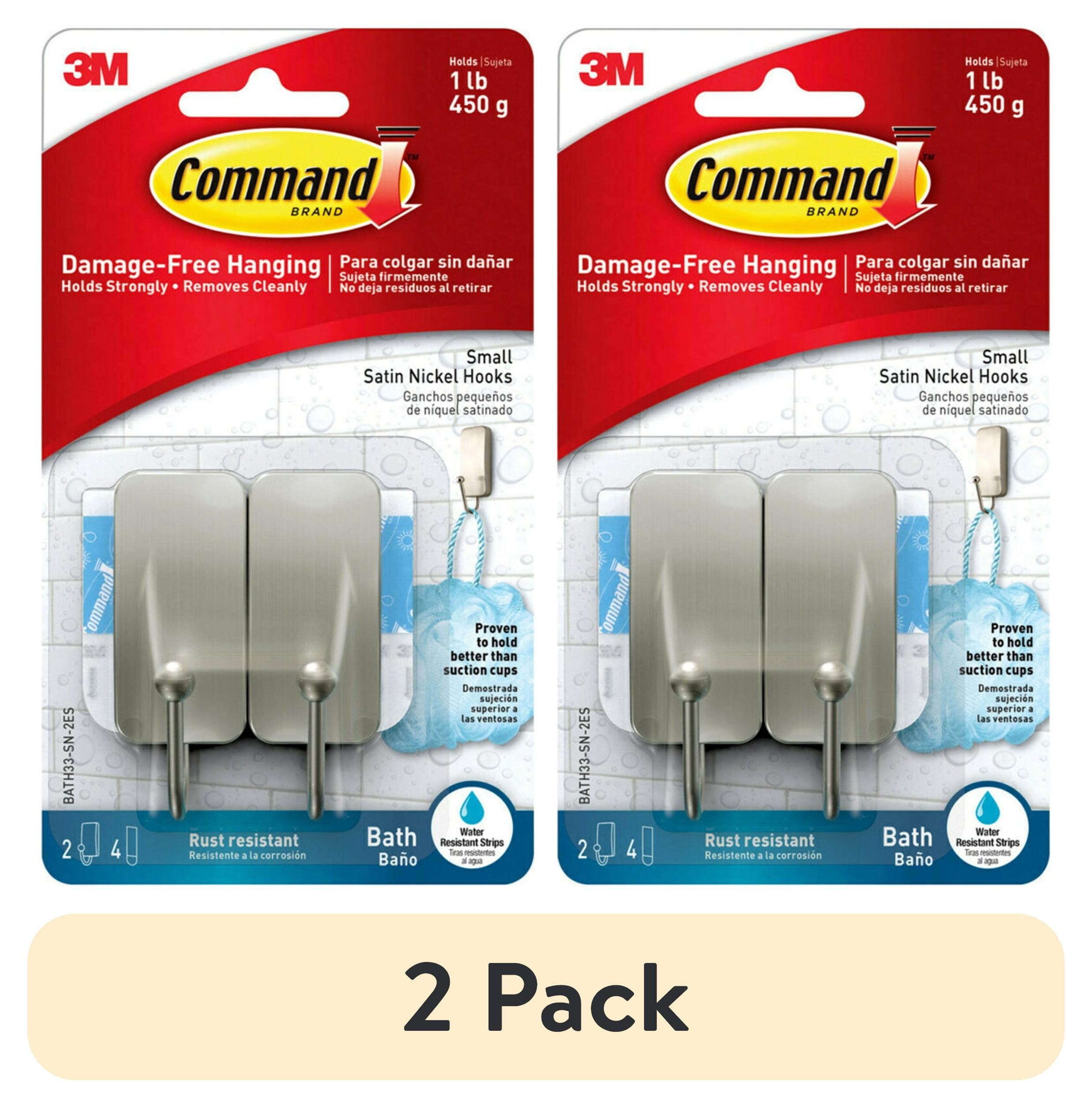 (2 pack) Command Bath Small Hooks, Satin Nickel, 2 Wall Hooks, 4 Water ...