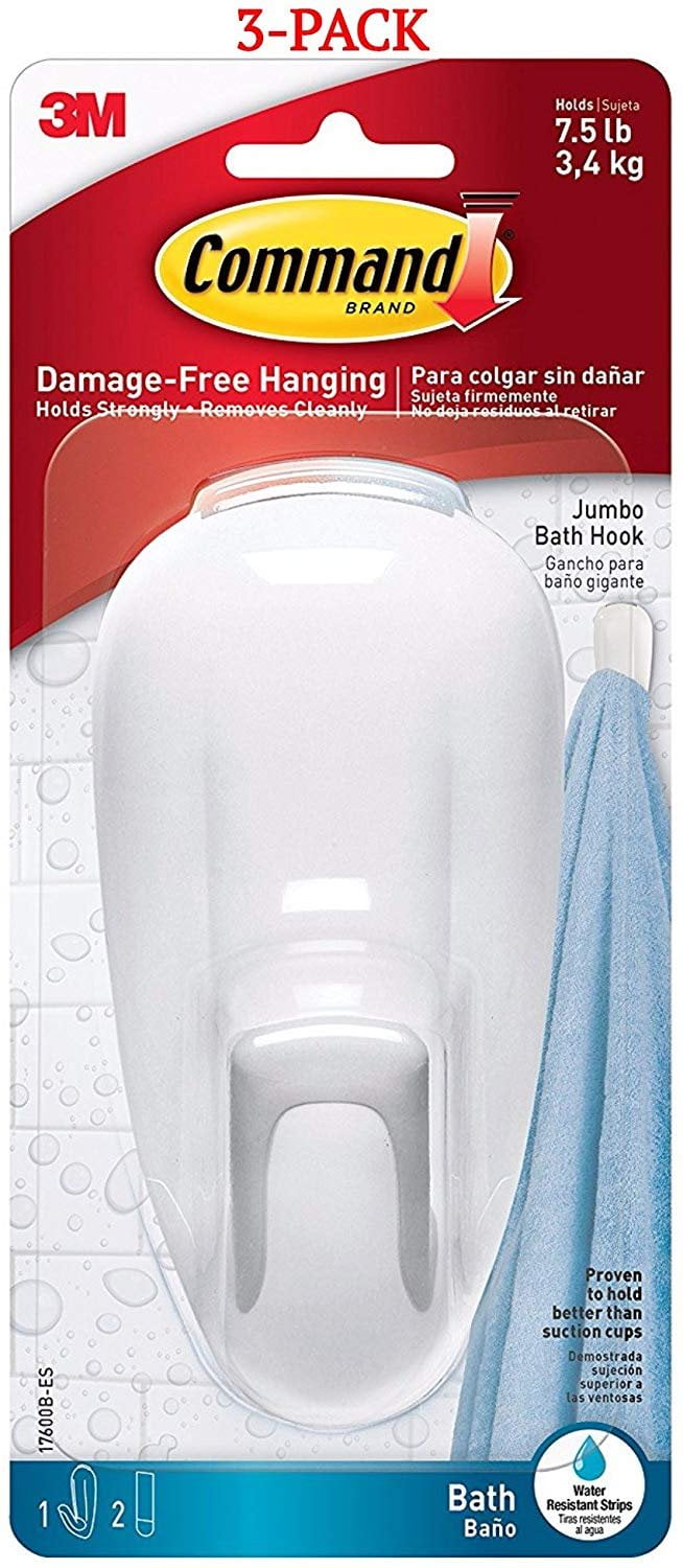 Command Bathroom Hook with Water-Resistant Strips, Large, 3-Hooks, 6 ...