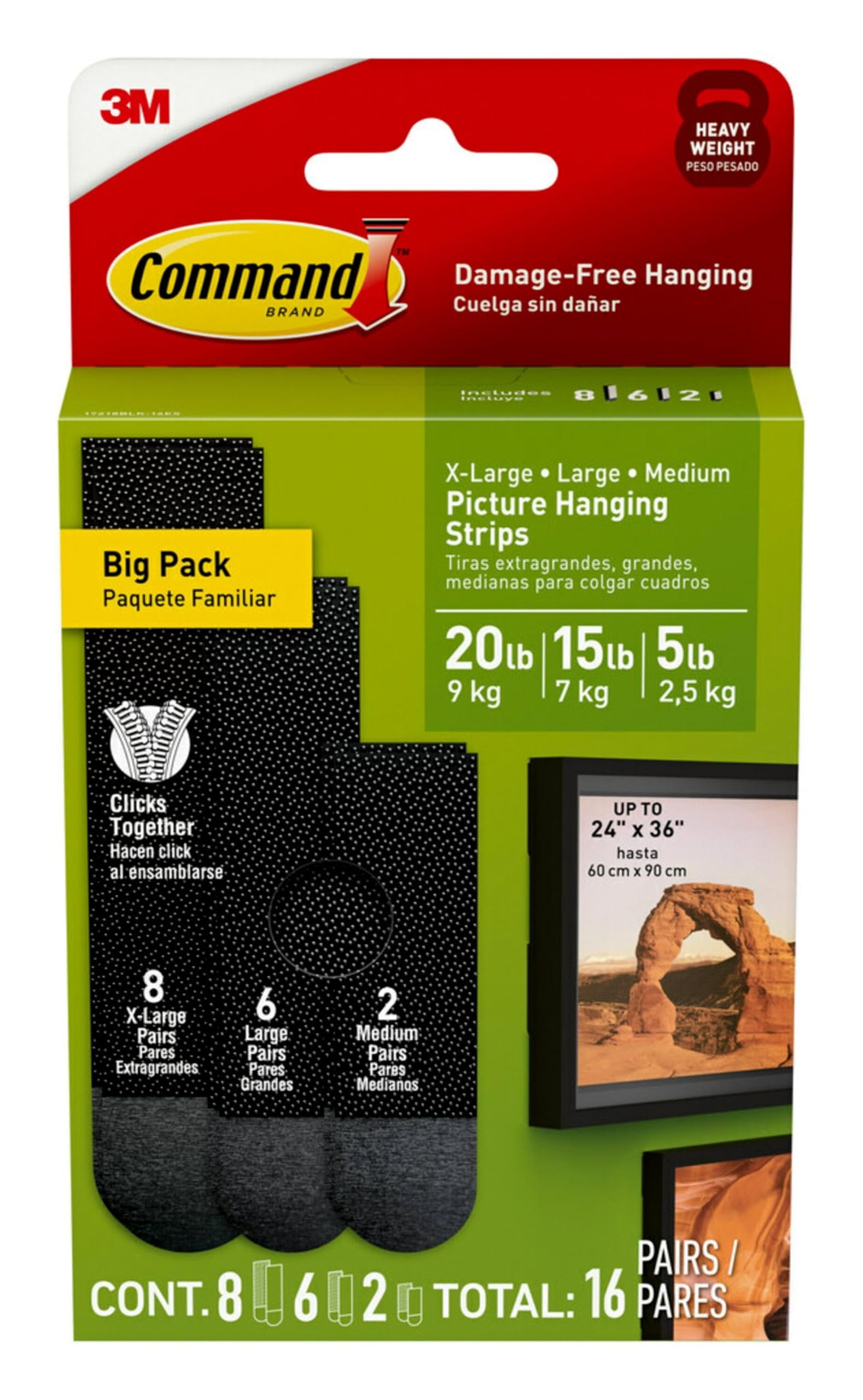 Command Black Picture Hanging Strip Mixed Pack, 16 Pairs Including ...