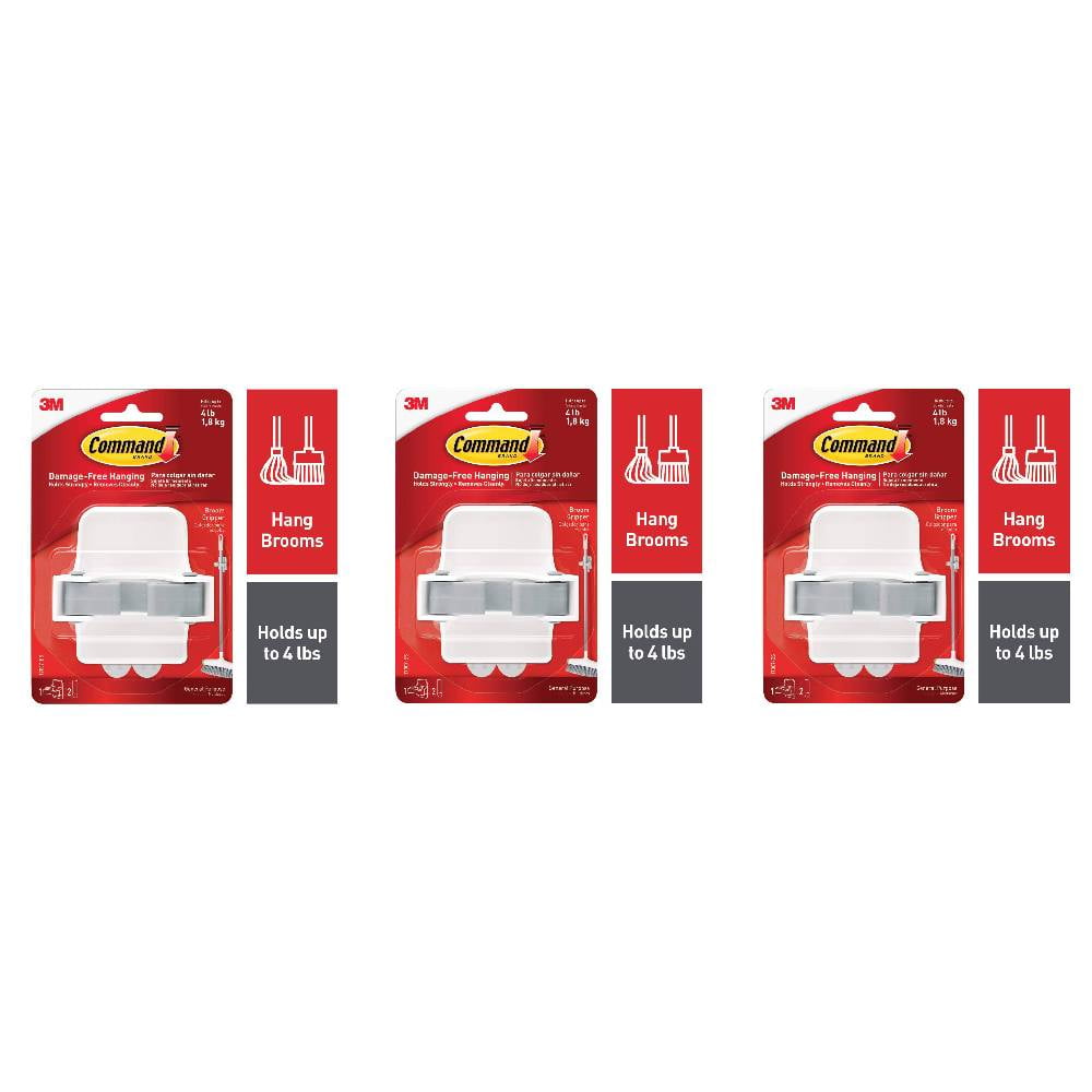 Command Self-Adhesive Wall Mount Broom Mop Stick Gripper Holder, Indoor ...