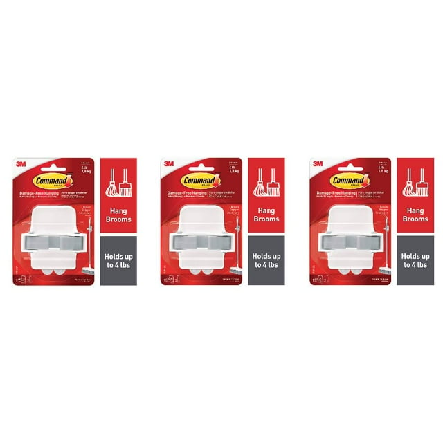 Command Self-Adhesive Wall Mount Broom Mop Stick Gripper Holder, Indoor ...