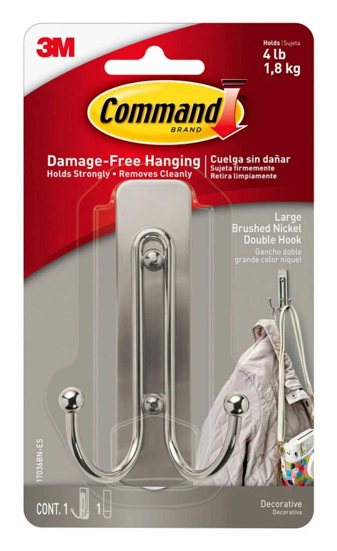 Command Brushed Nickel Large Wall Hook 4 Pound Capacity Damage Free ...