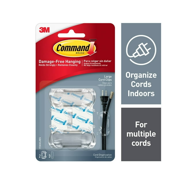 Command Clear Cord Clips, Large, 2 Clips, 3 Strips/Pack - Walmart.com