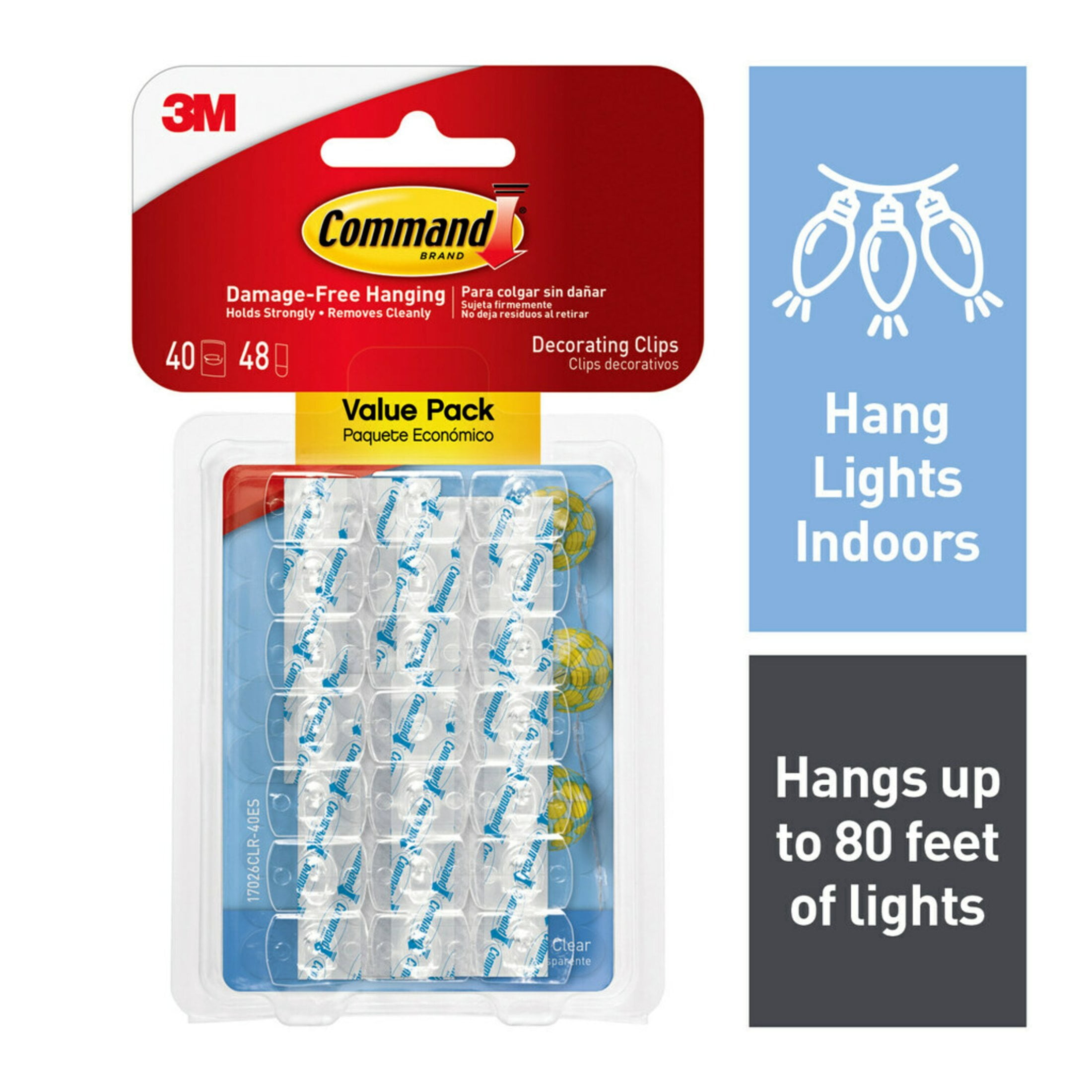 Command Clear Decorating Light Clips Value Pack, 40 Clips, 48 Strips ...