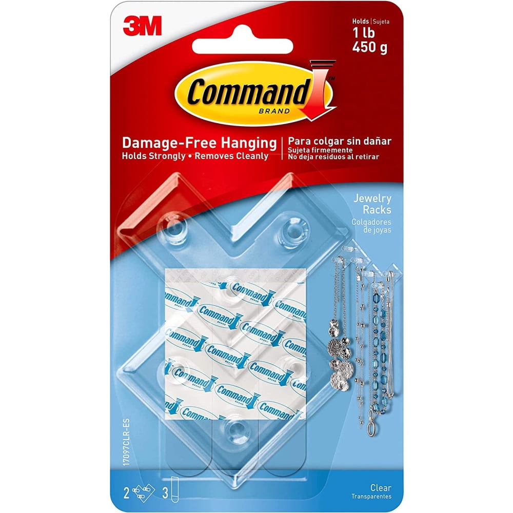 Command Clear Jewelry Rack, Wall Organization Display, 2 Racks 3 Medium ...