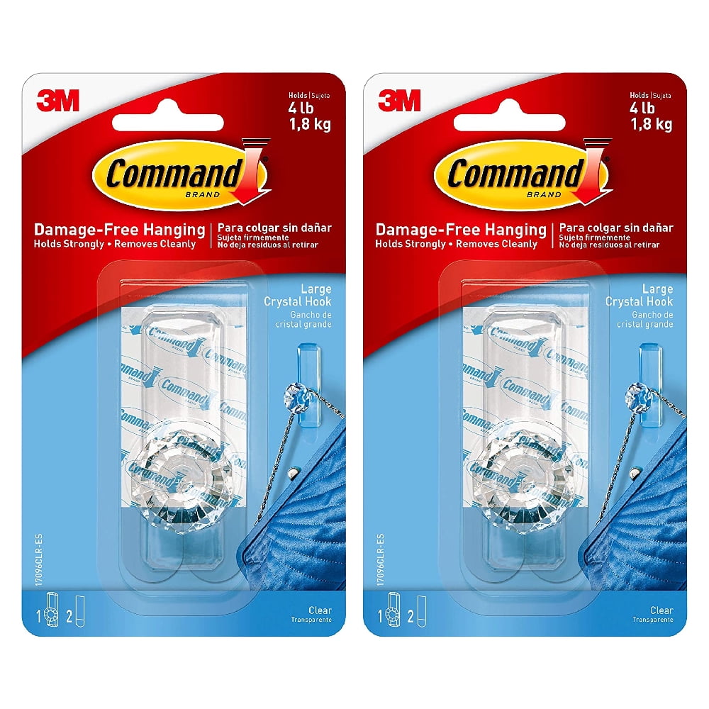 Command Clear Large Crystal Knob Hook, Removable, Weight Capacity 4lbs, 2 Pack with Refill ...