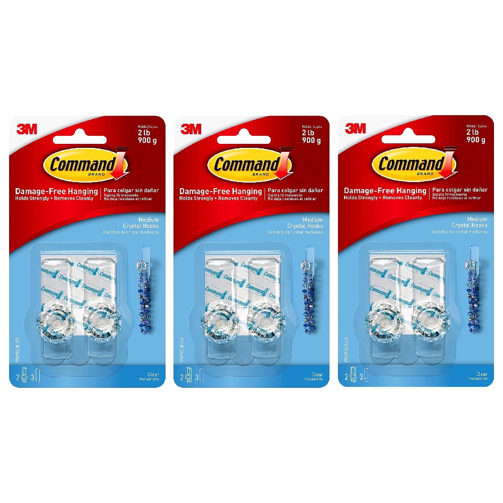 Command Clear Medium Crystal Hooks Adhesive 2 Knob Hooks 3 Strips, 3 Pack - Walmart.com