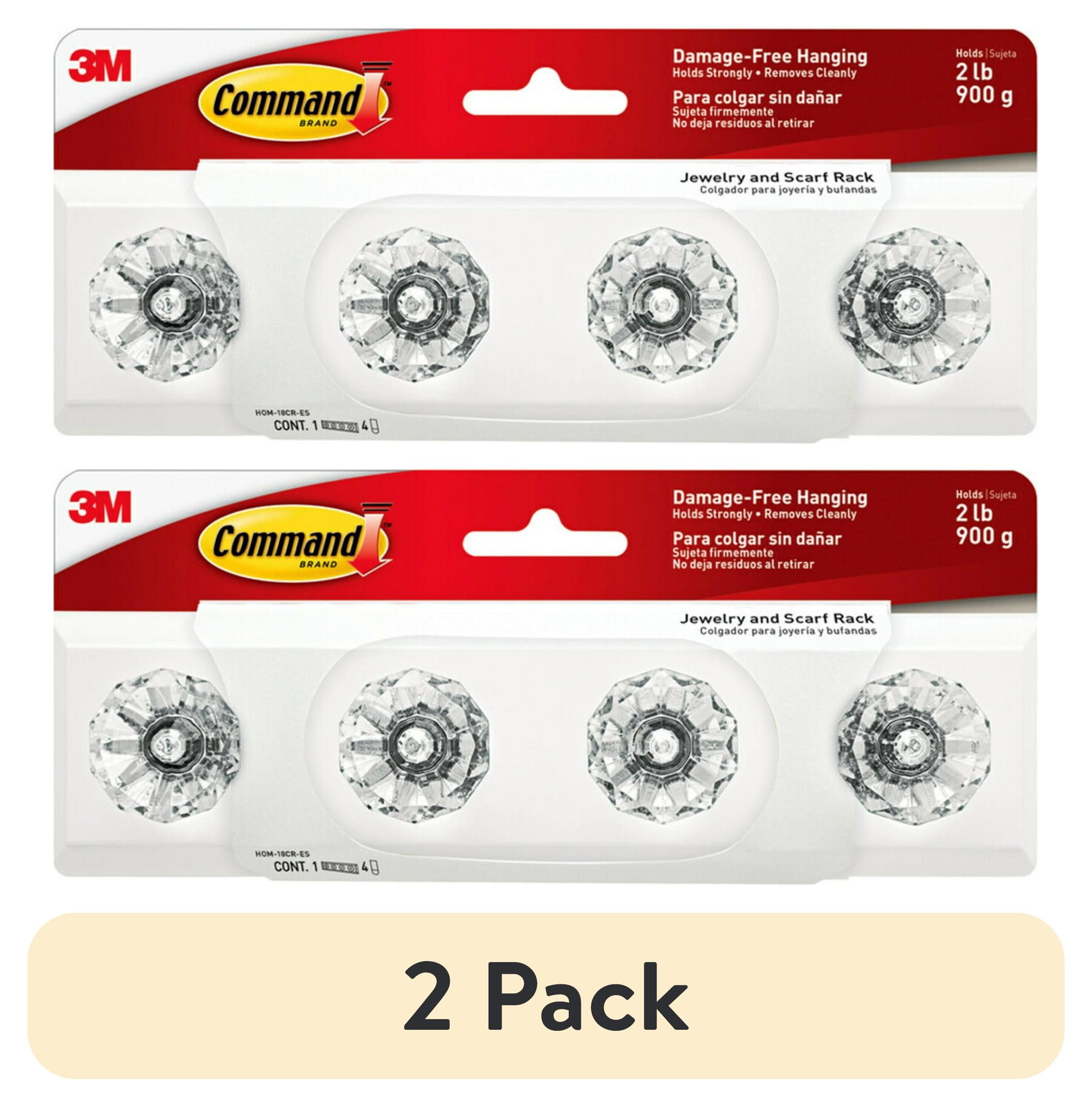 (2 pack) Command Crystal Knob Rack, Quartz, 1 Rack, 4 Strips/Pack - Walmart.com
