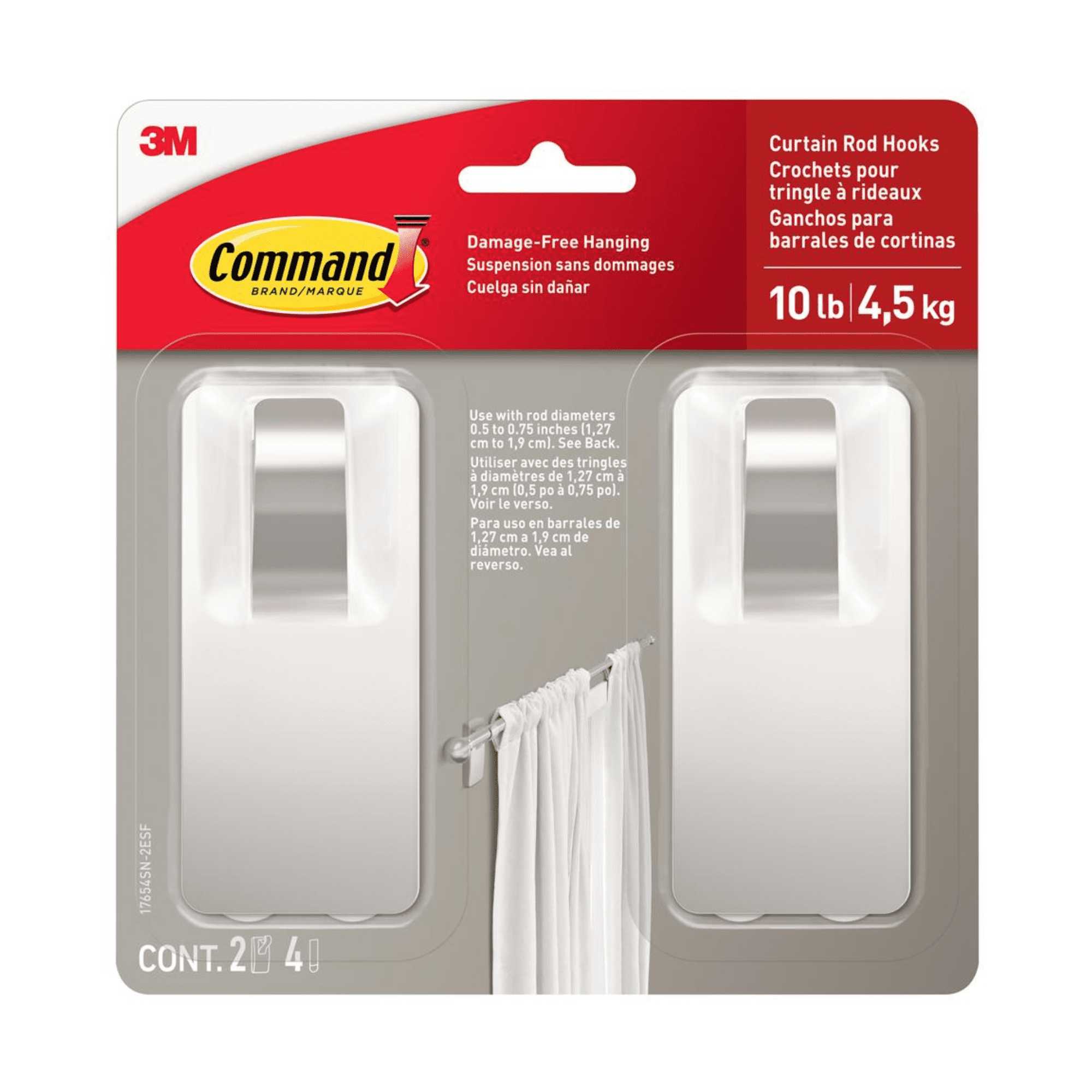 Command Curtain Rod Hooks [Removable]: 2-pack (Satin Nickel) [4-sets] - Walmart.com