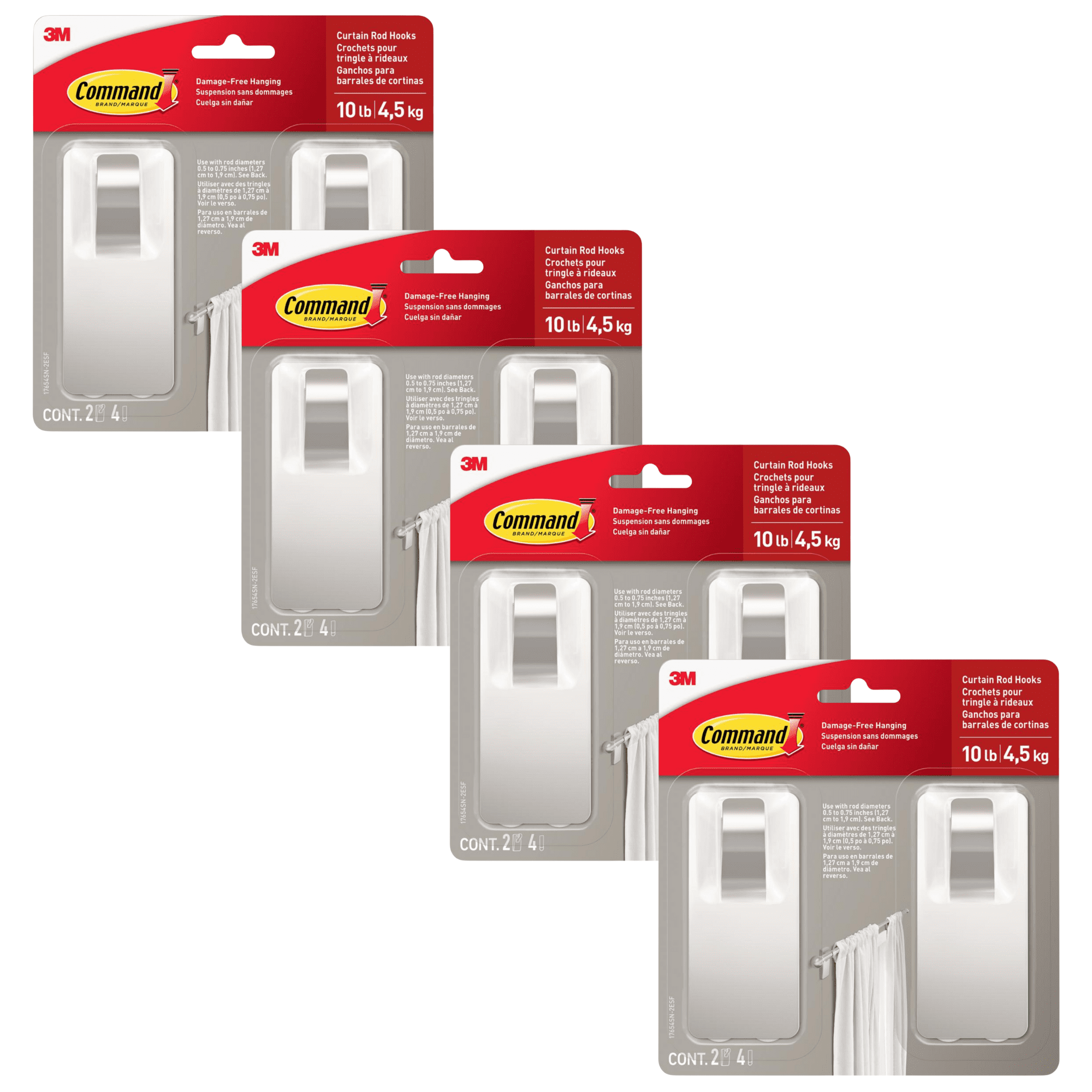 Command Curtain Rod Hooks [Removable]: (Satin Nickel) [8 Hooks ...