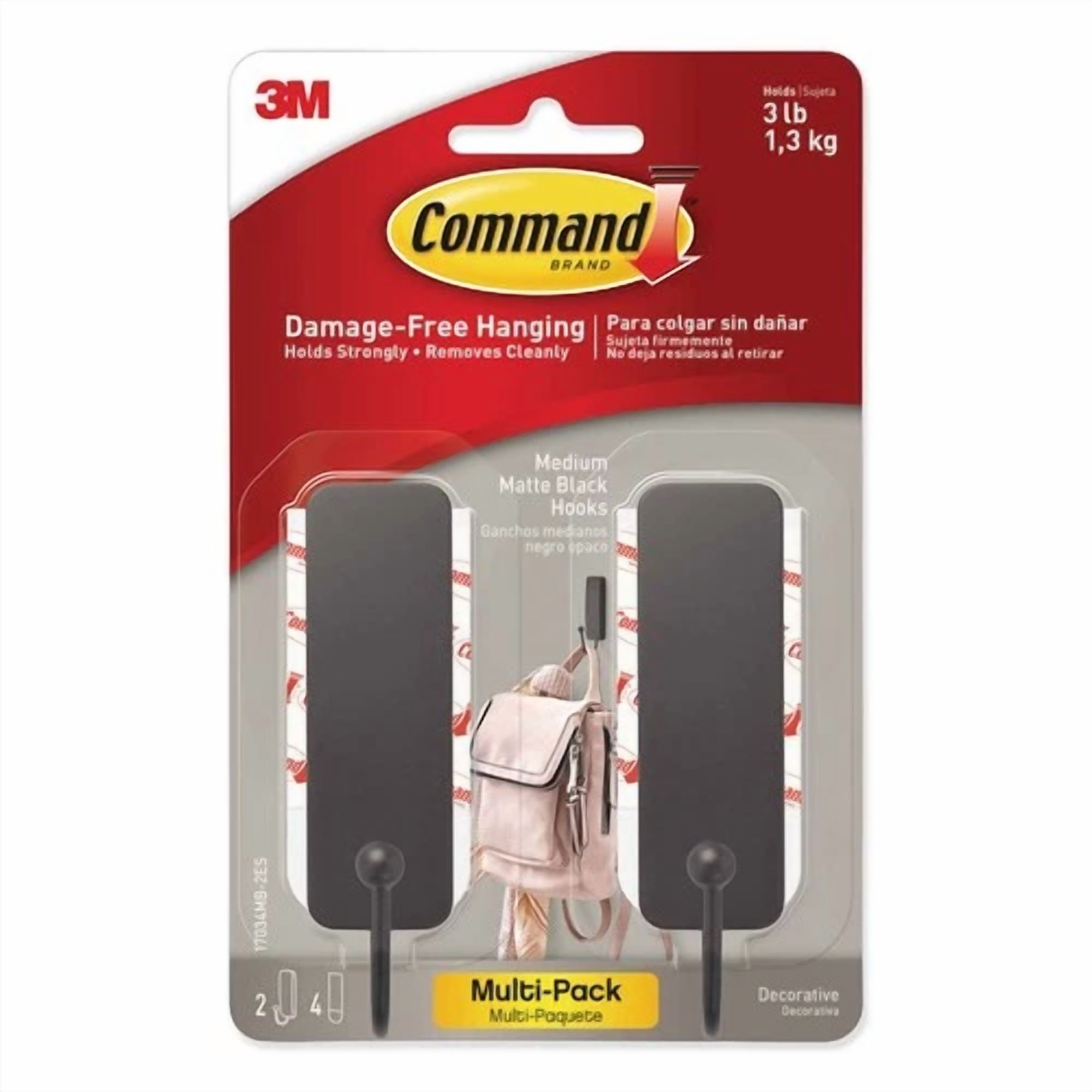 Command Decorative Hooks Medium Matte Black 2 Hook And 4 Strips/Pack ...