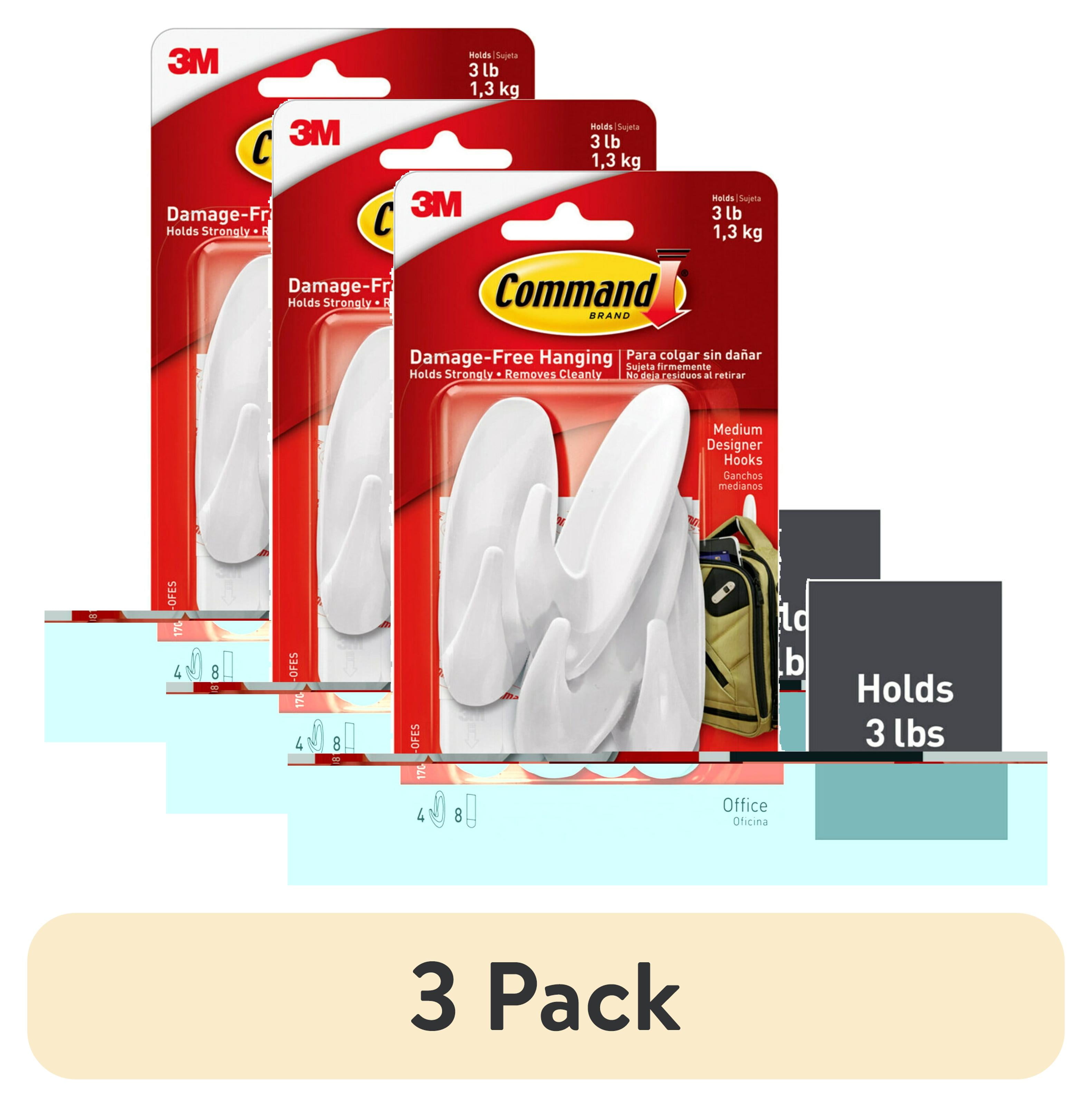 (3 pack) Command Designer Hooks Value Pack, White, Medium, 4 Hooks, 8 ...