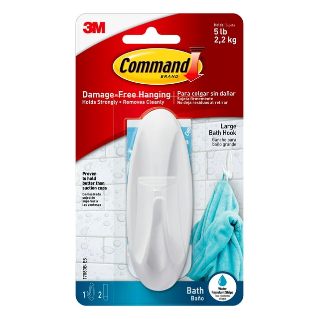 Command Designer Water Resistant Hooks, White, Large, 1 Wall Hook - Walmart.com
