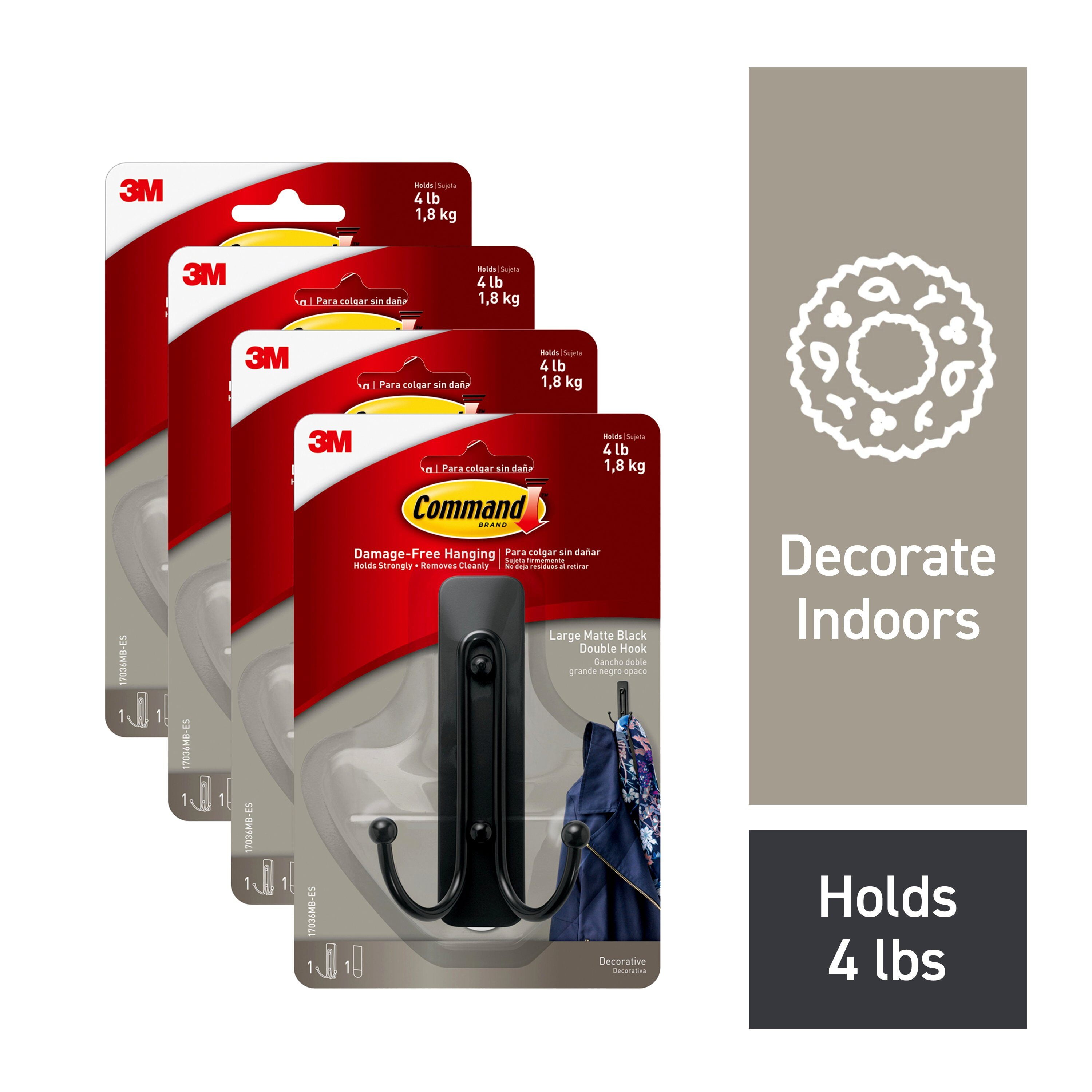 Command Double Hook, Large, Matte Black, 4 Hooks, 4 Strips - Walmart.com