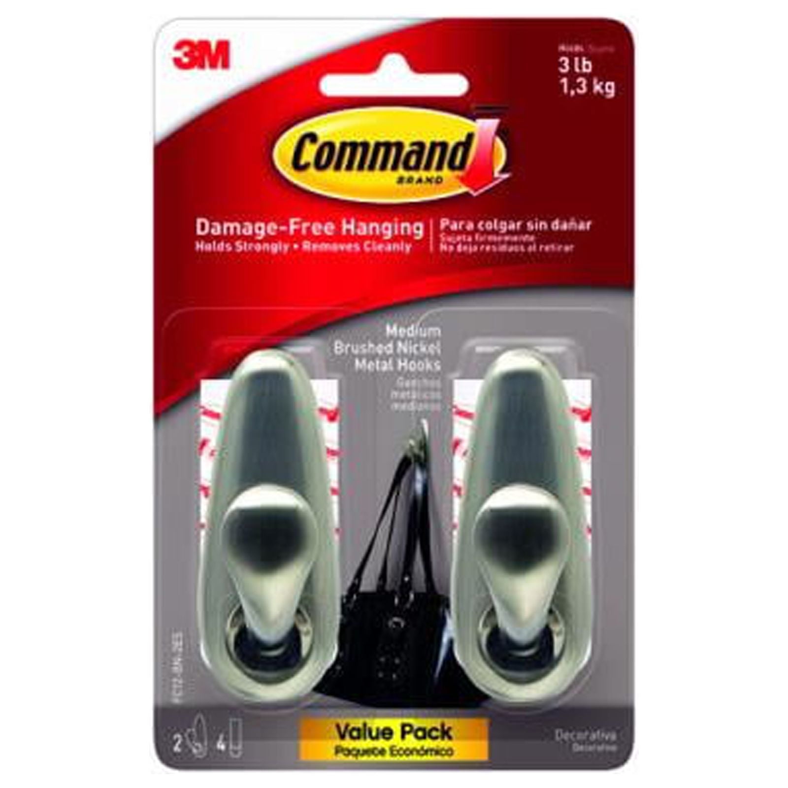 Command FC12-BN-2ES Metal Hooks, Brushed Nickel, 3-Lb., 2-Pk ...