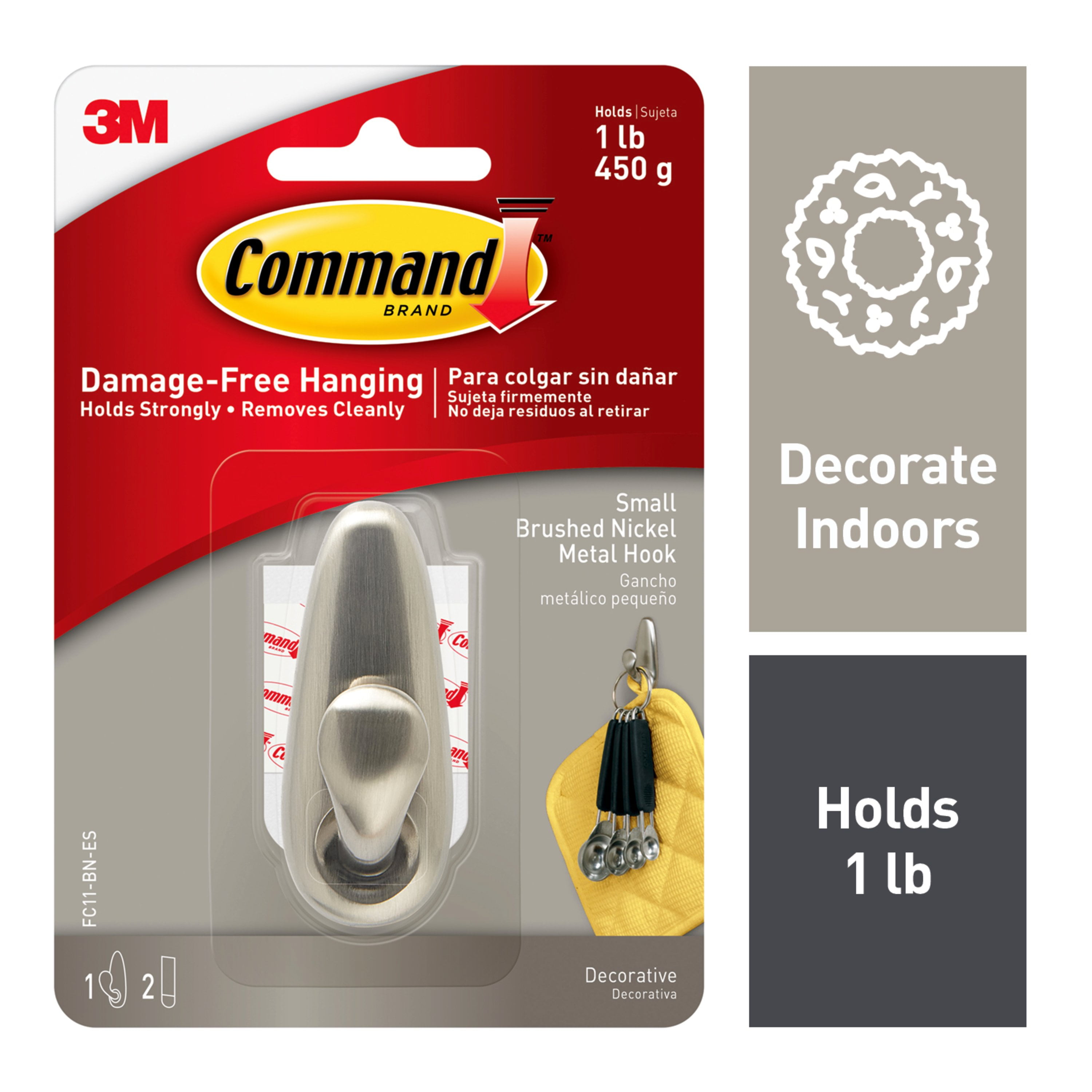 Command Forever Classic Hook, Brushed Nickel, Small, 1 Hook, 2 Strips ...