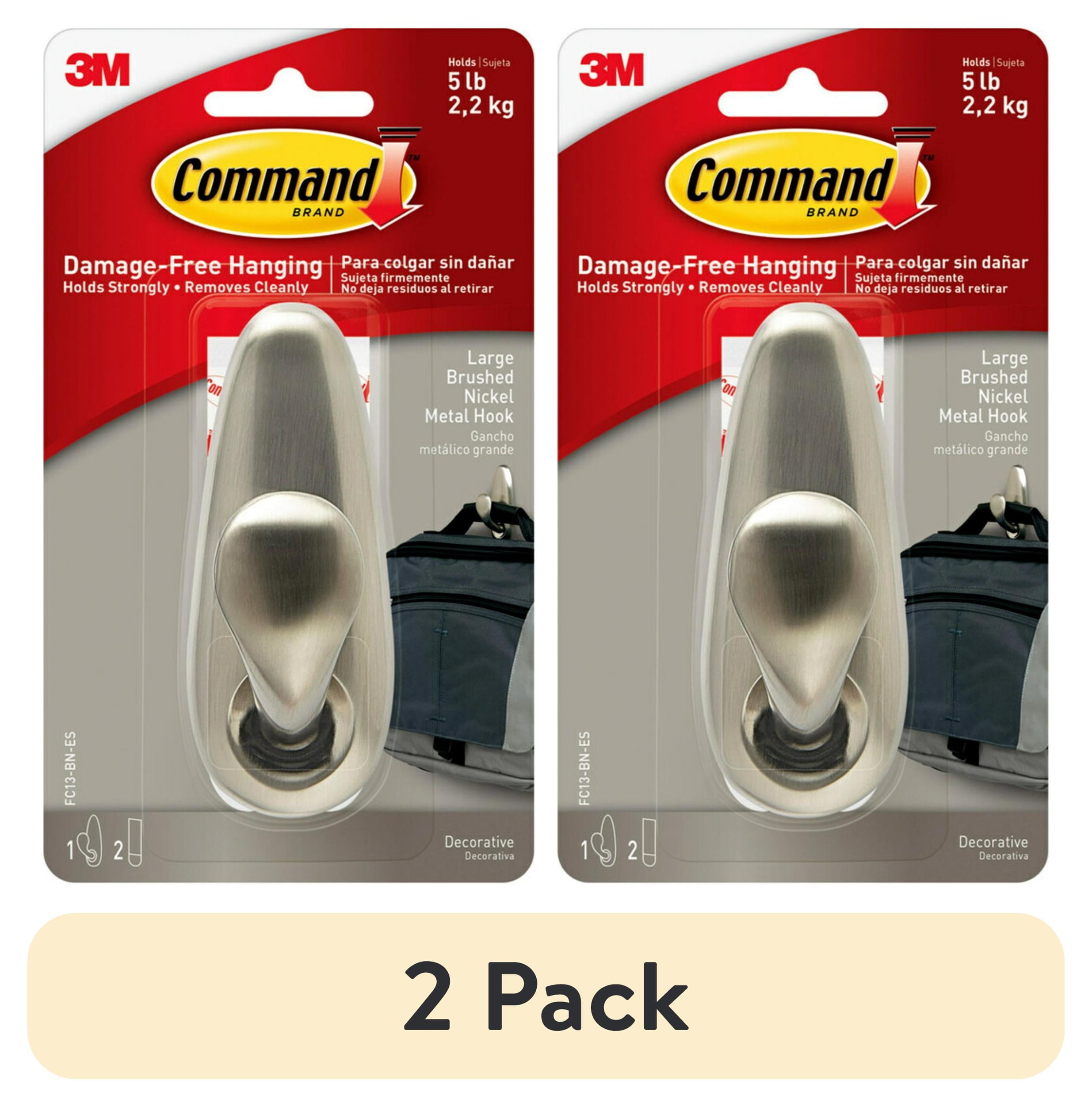 (2 pack) Command Forever Classic Large Metal Hooks, Brushed Nickel, Damage Free Decorating, 1 ...