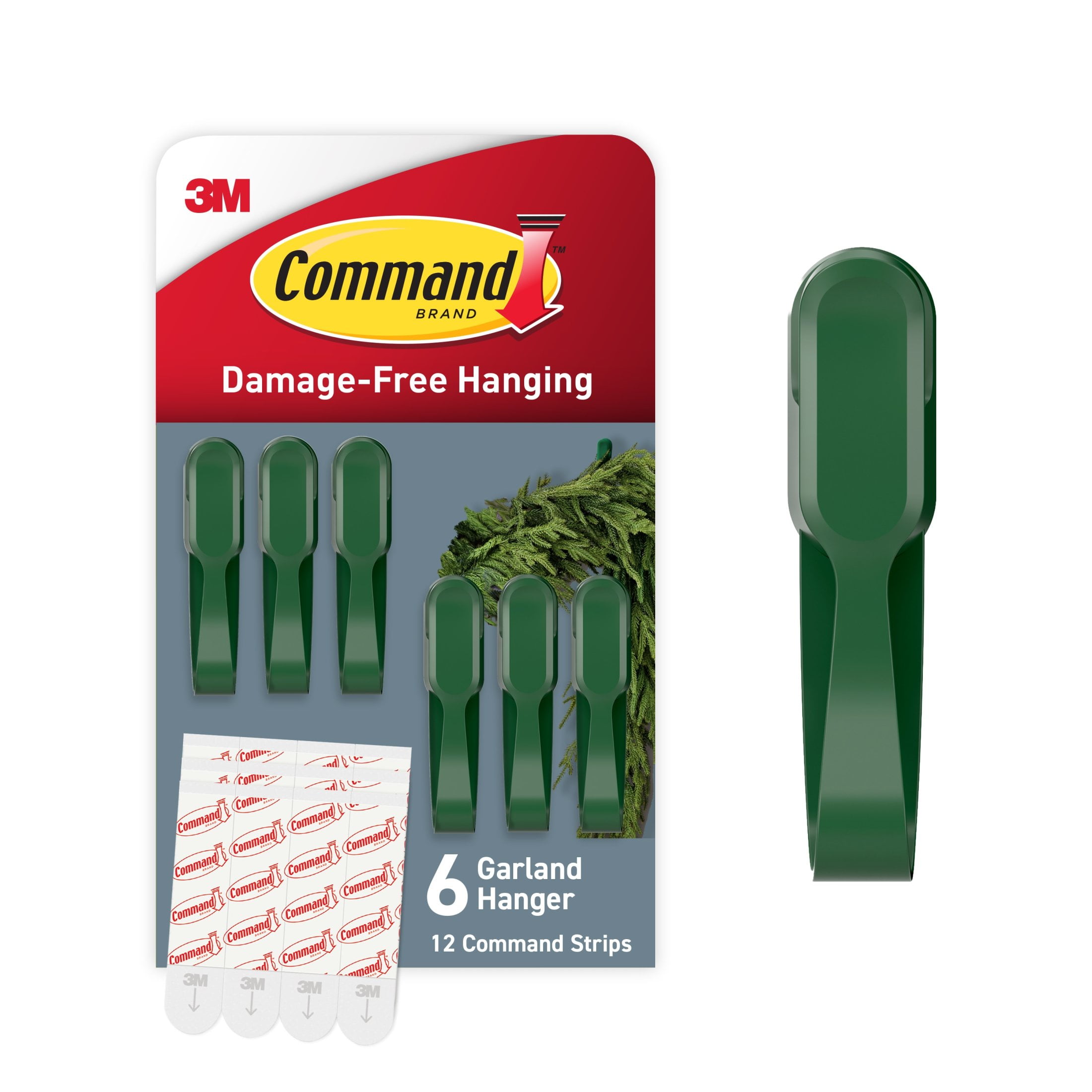 Command Garland Holders, Holds 2 lbs, Green, Holiday Décor, Wreaths ...