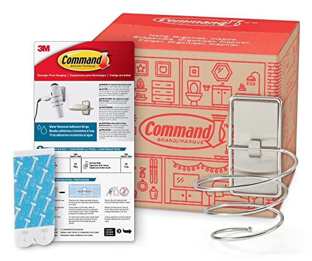 Command Hair Dryer Holder, Satin Nickel, 1-Holder, 2-Water-Resistant ...