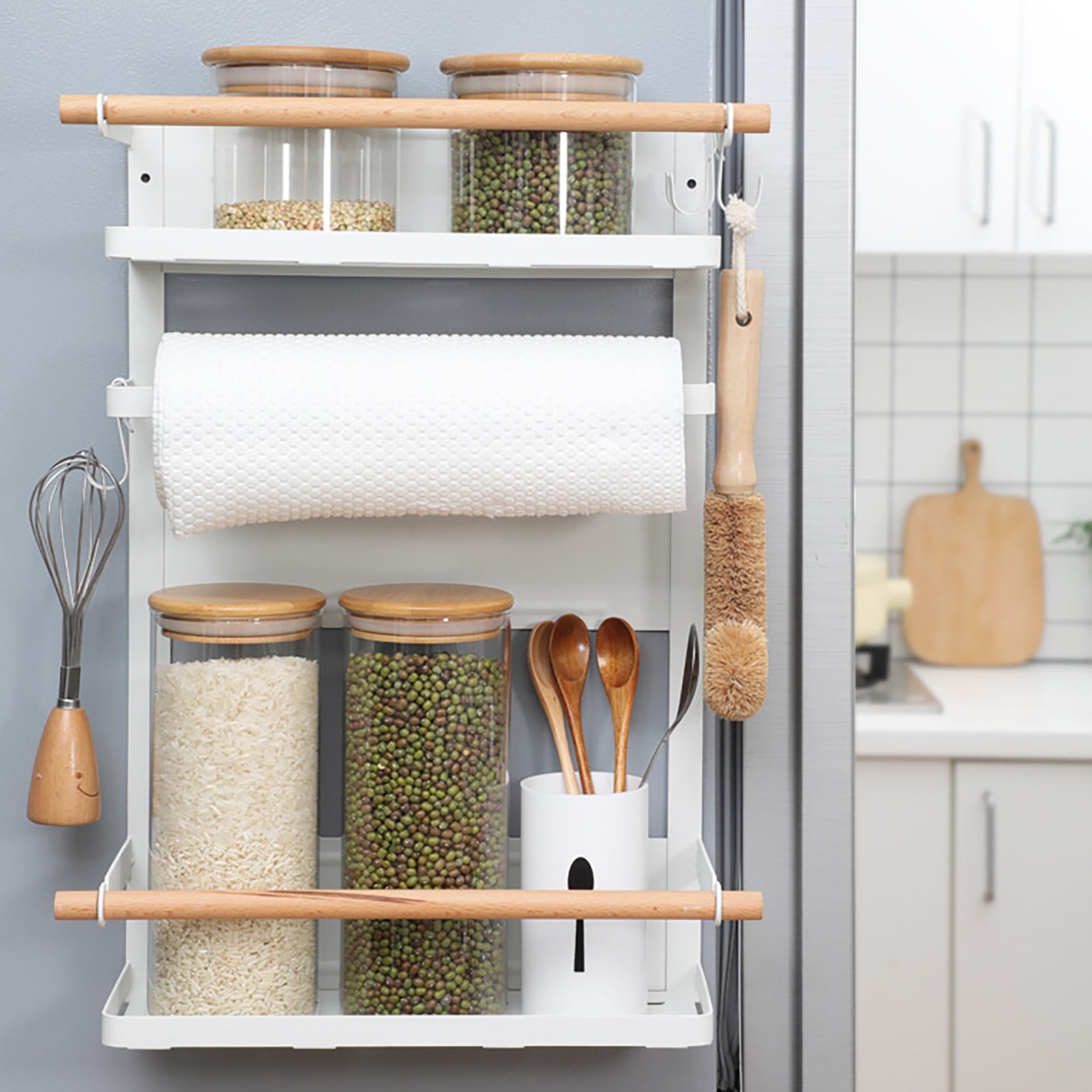 Command Hooks Rack 3 Tier Kitchen Shelf for Refrigerator With Paper ...