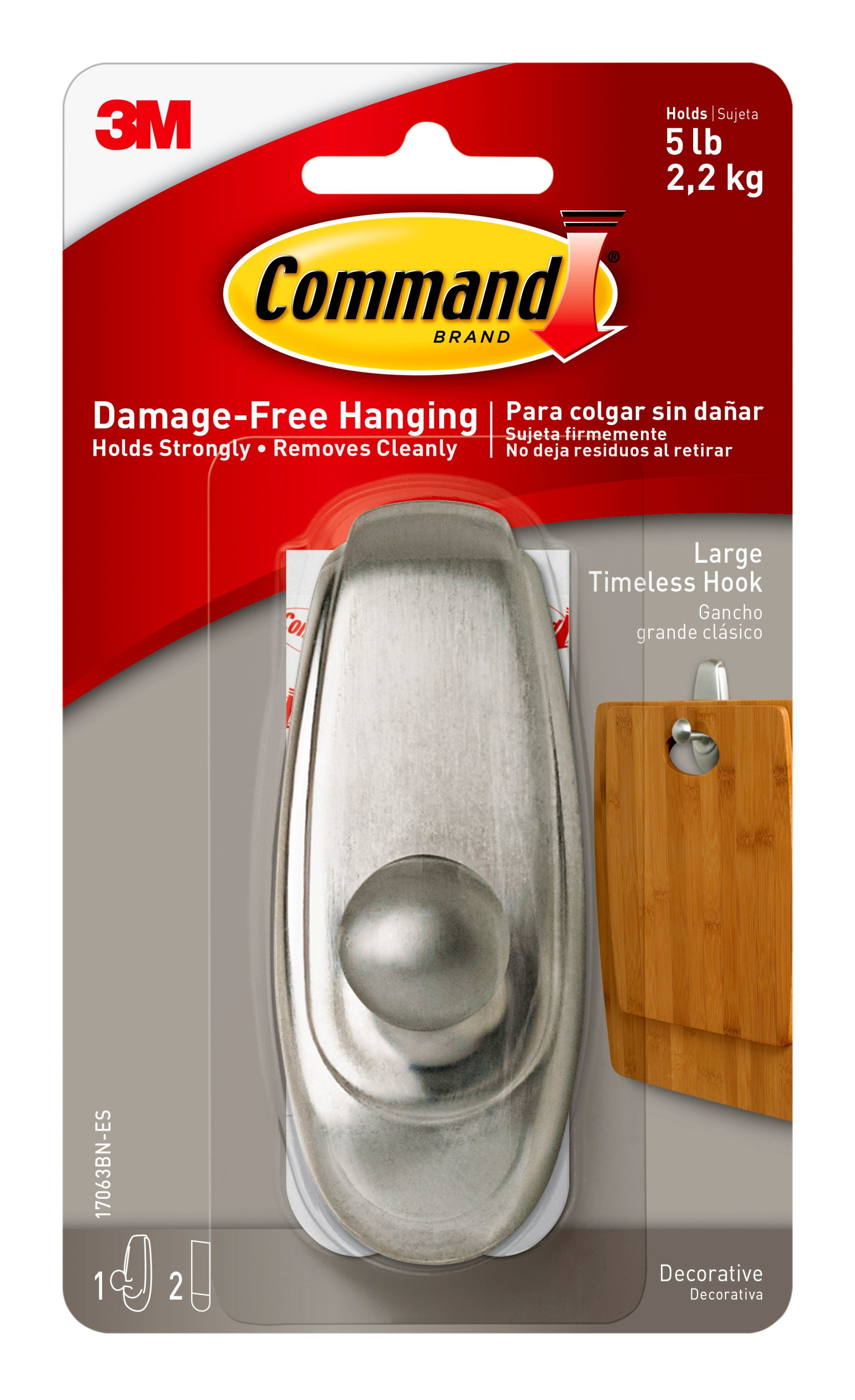 Command Large Brushed Nickel Command Timeless Hook 17063BN - Walmart.com
