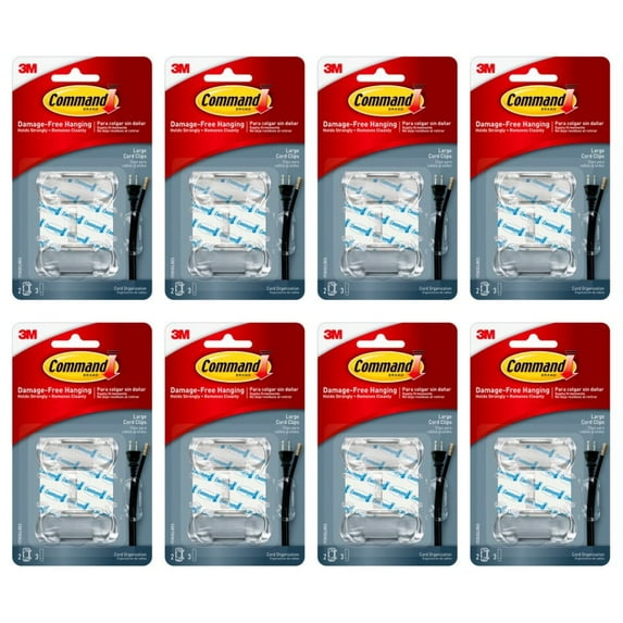 3M Command Large Cord Clips, Clear Adhesive Holders, 2 Clips 3 Strips ...