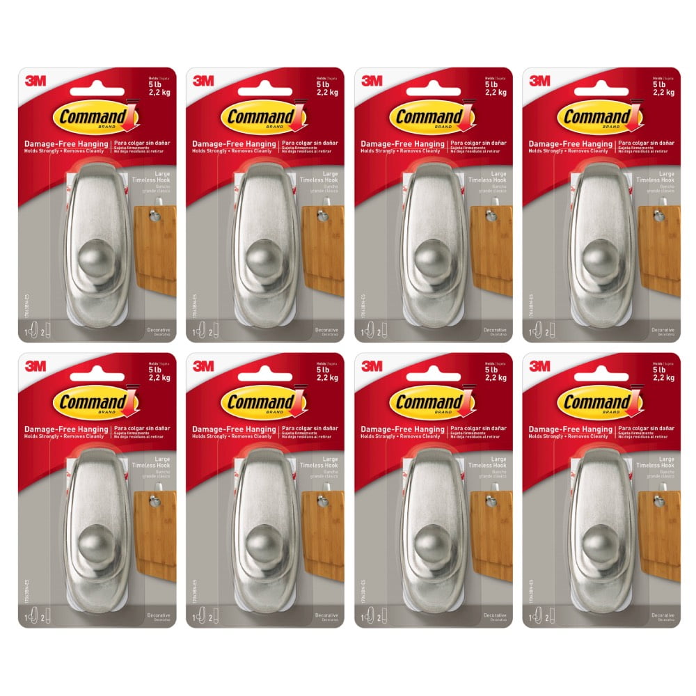 Command Large Decorative Timeless Hook Holds 5 lb Damage Free Brushed ...