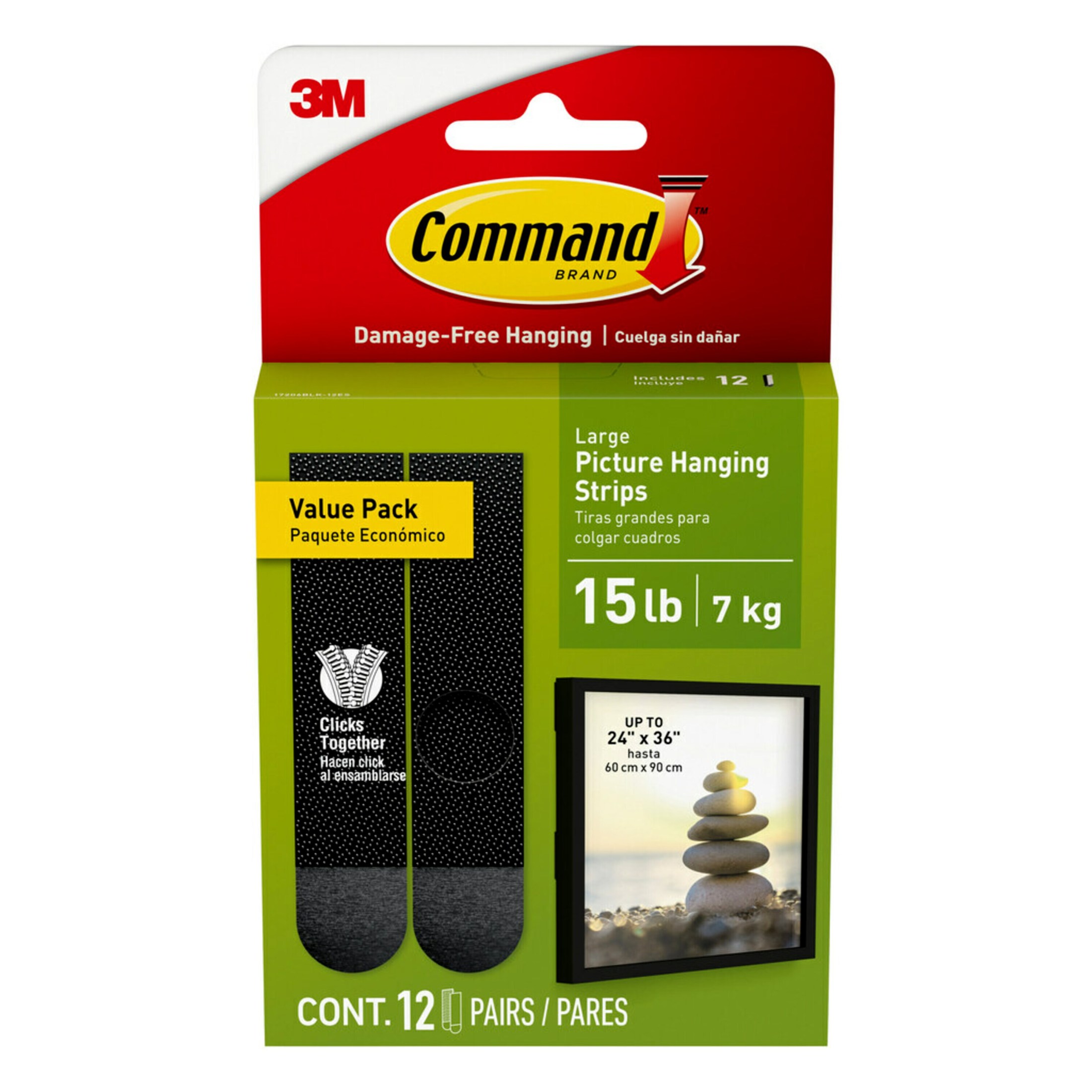 Command Value Pack Picture Hanging Strips, Black, Large, 12 Sets of ...