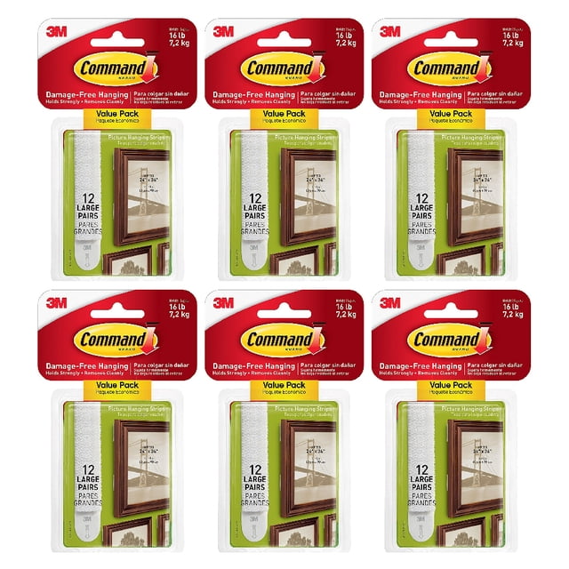 Command Large Picture Hanging Strips 12 Pairs White, 6 Pack - Walmart.com