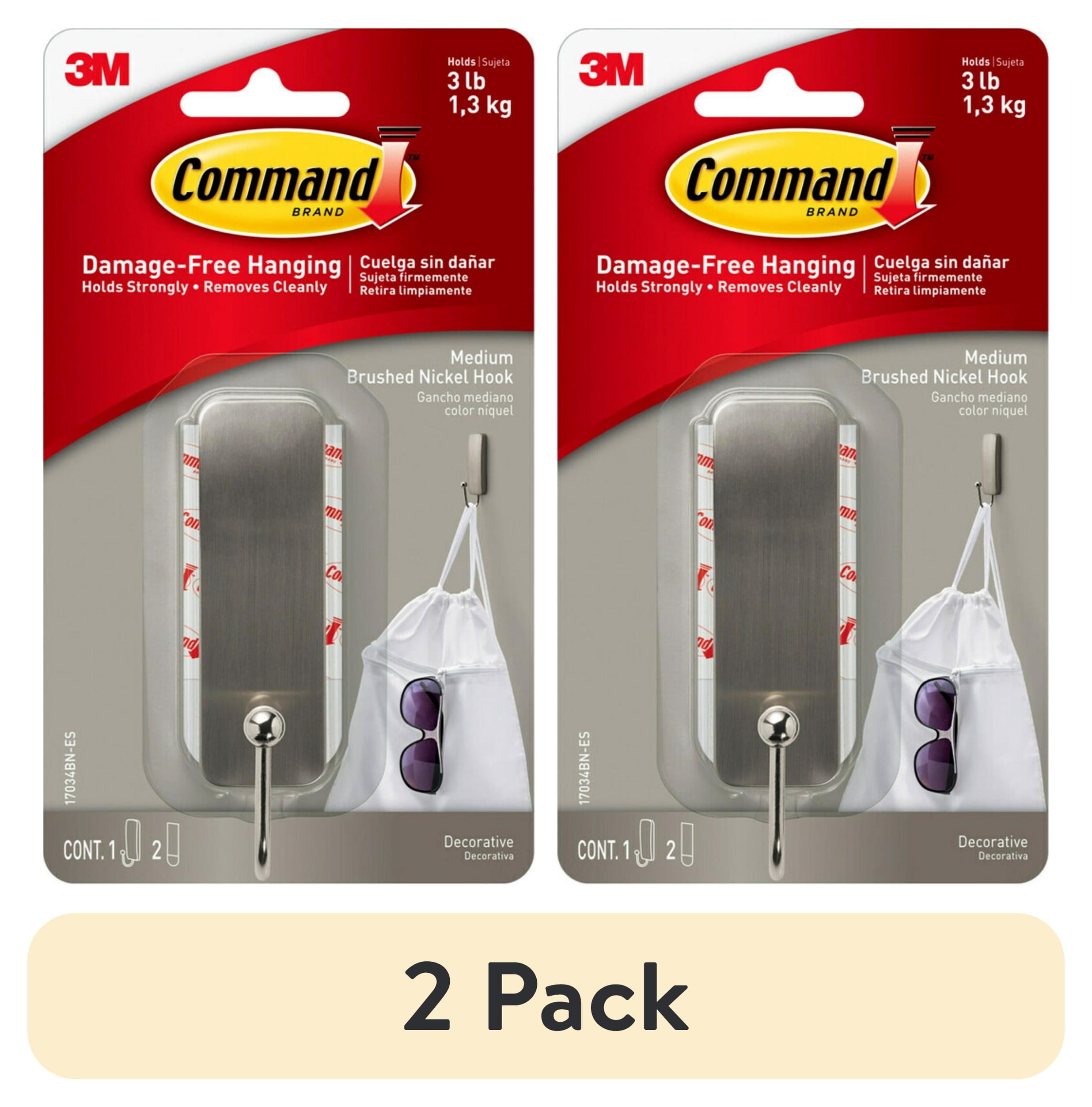 (2 pack) Command Medium Decorative Hooks, Matte Brushed Nickel, Damage ...