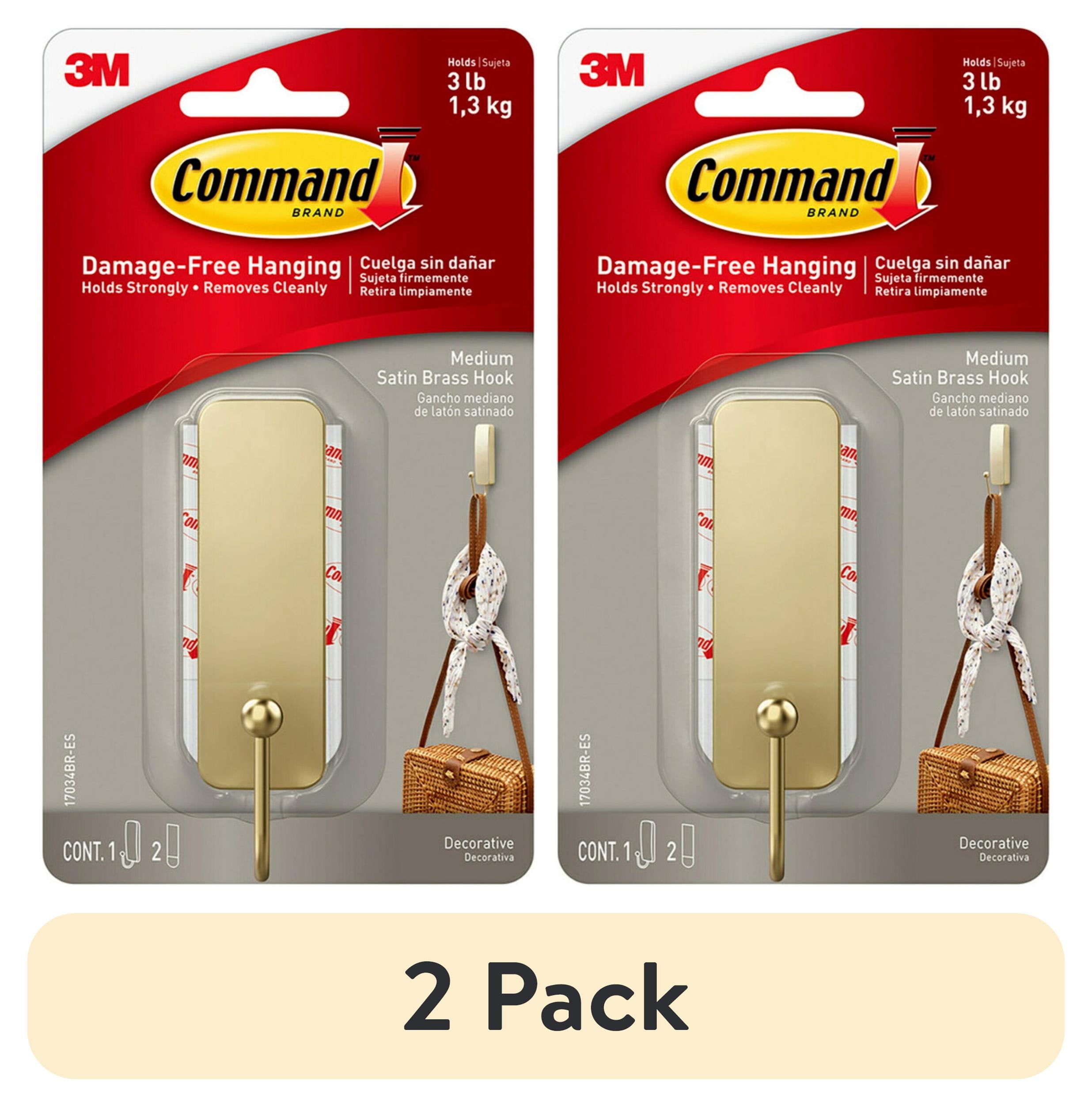 (2 pack) Command Medium Decorative Hooks, Matte Satin Brass, Damage Free Decorating, 1 Hook and ...