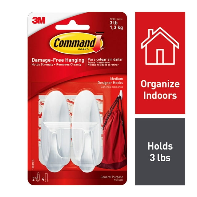 Command Medium Designer Hooks, White, 2 Wall Hooks - Walmart Business ...