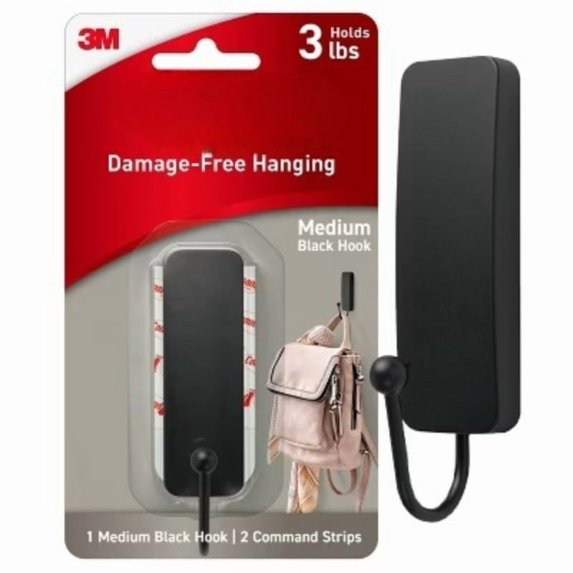 Command Medium Sized Decorative Hook Black: Plastic Painted Hook with ...