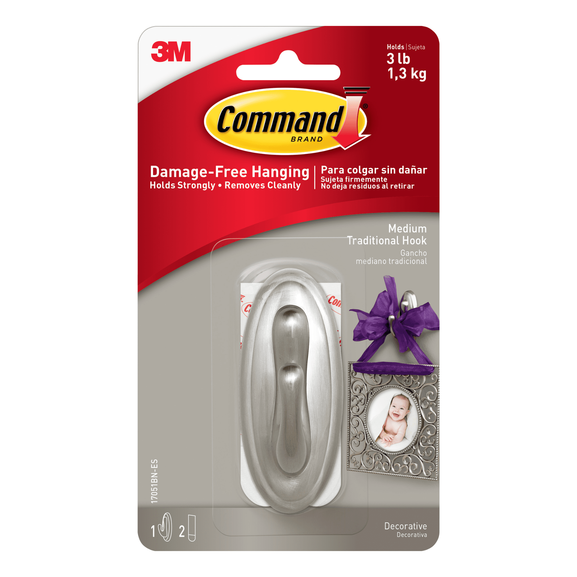 Command Medium Traditional Hook [Removable]: 1-pack (Brushed Nickel) [4 ...